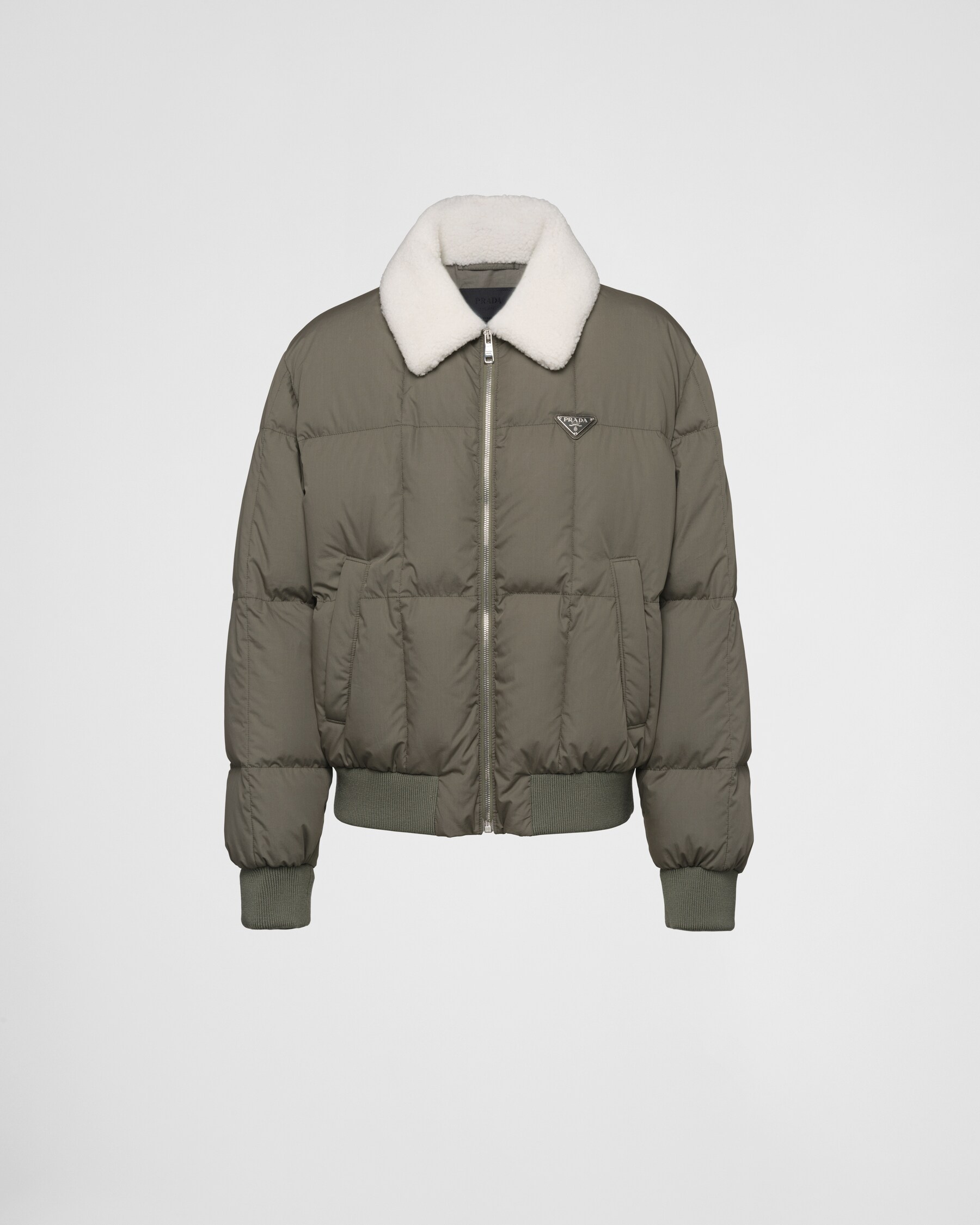 Forest Green Cropped Technical Cotton Down Jacket | PRADA