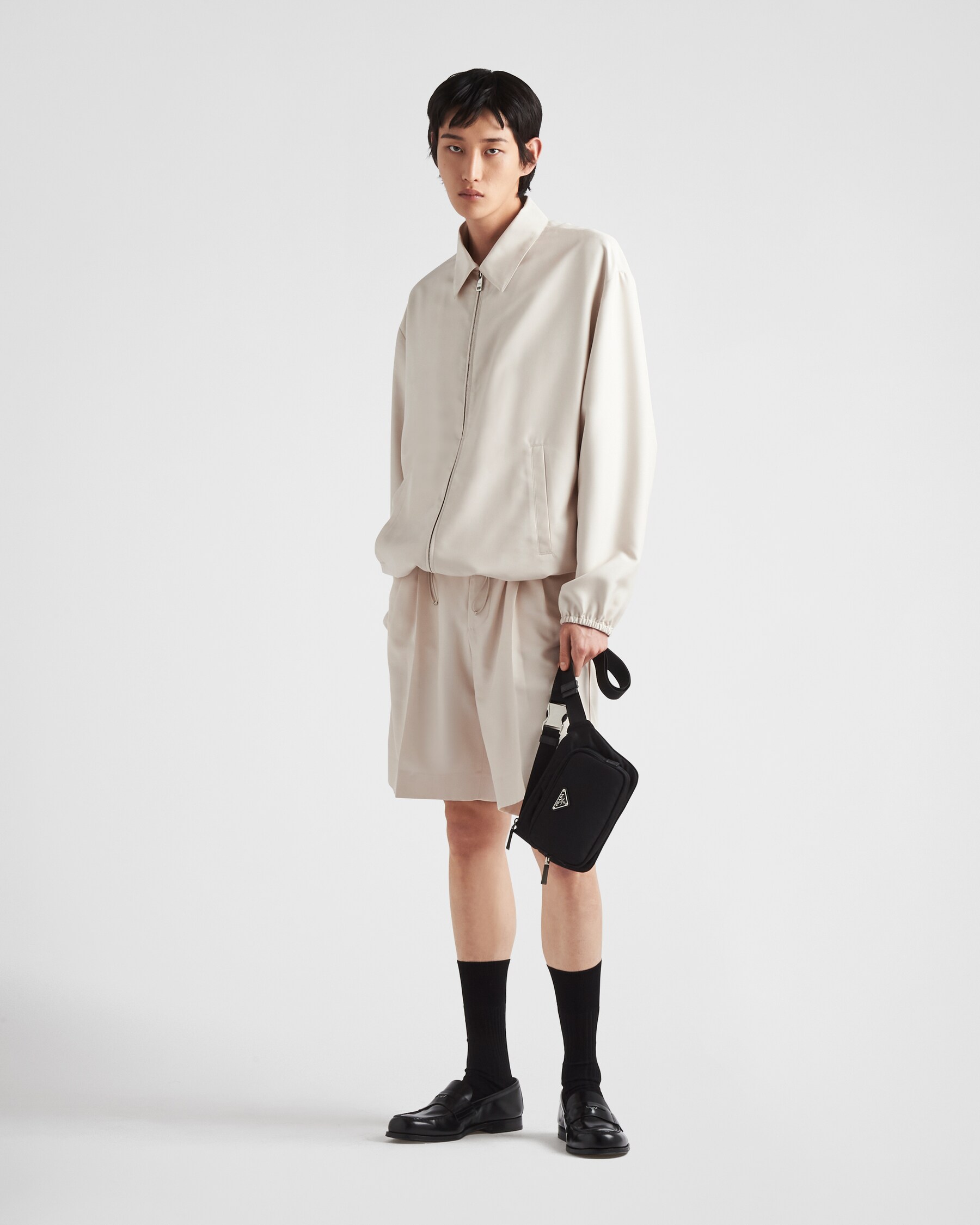 Sand Beige Silk Blouson Jacket | PRADA