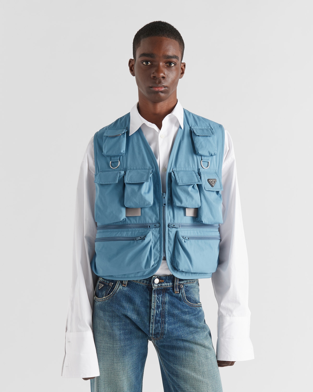 Aviation Blue Cotton Blend Vest | PRADA