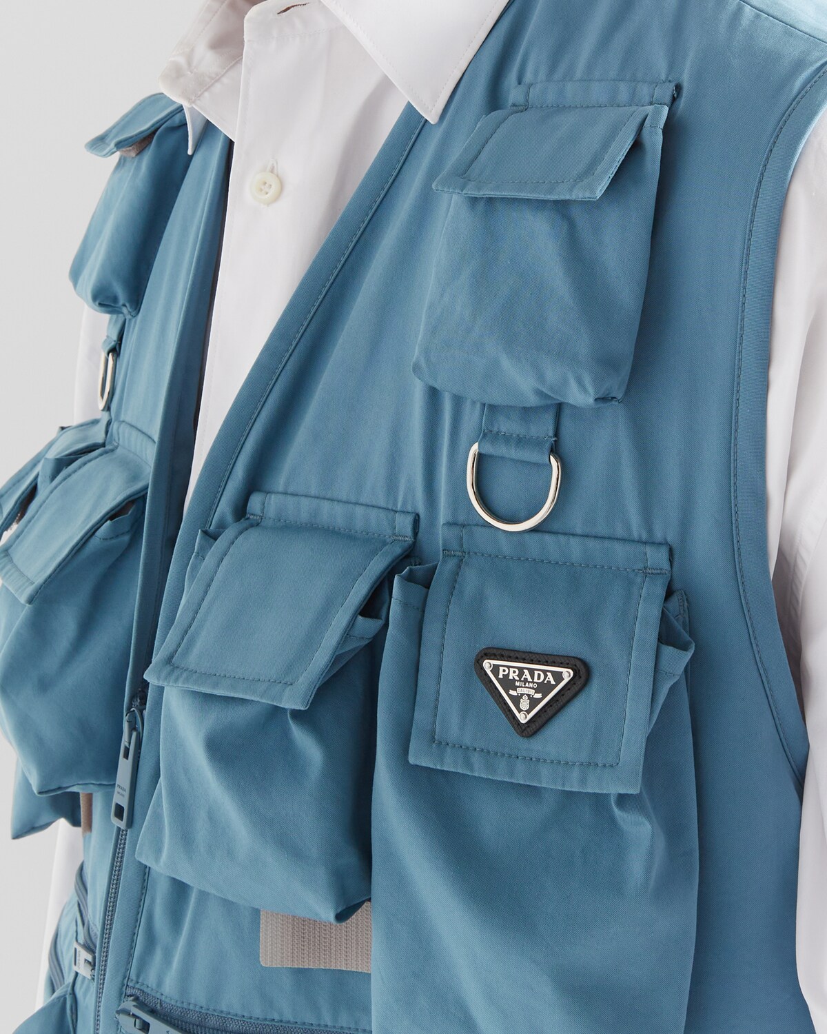 Aviation Blue Cotton Blend Vest | PRADA