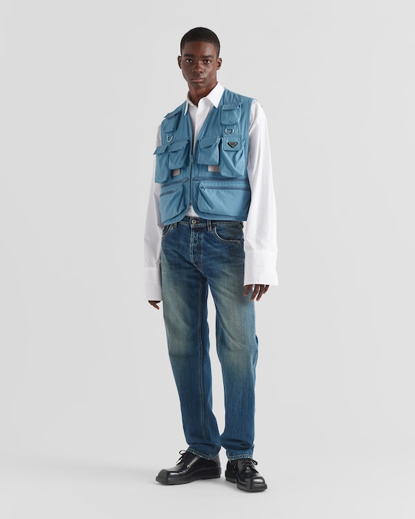 Aviation Blue Cotton Blend Vest | PRADA