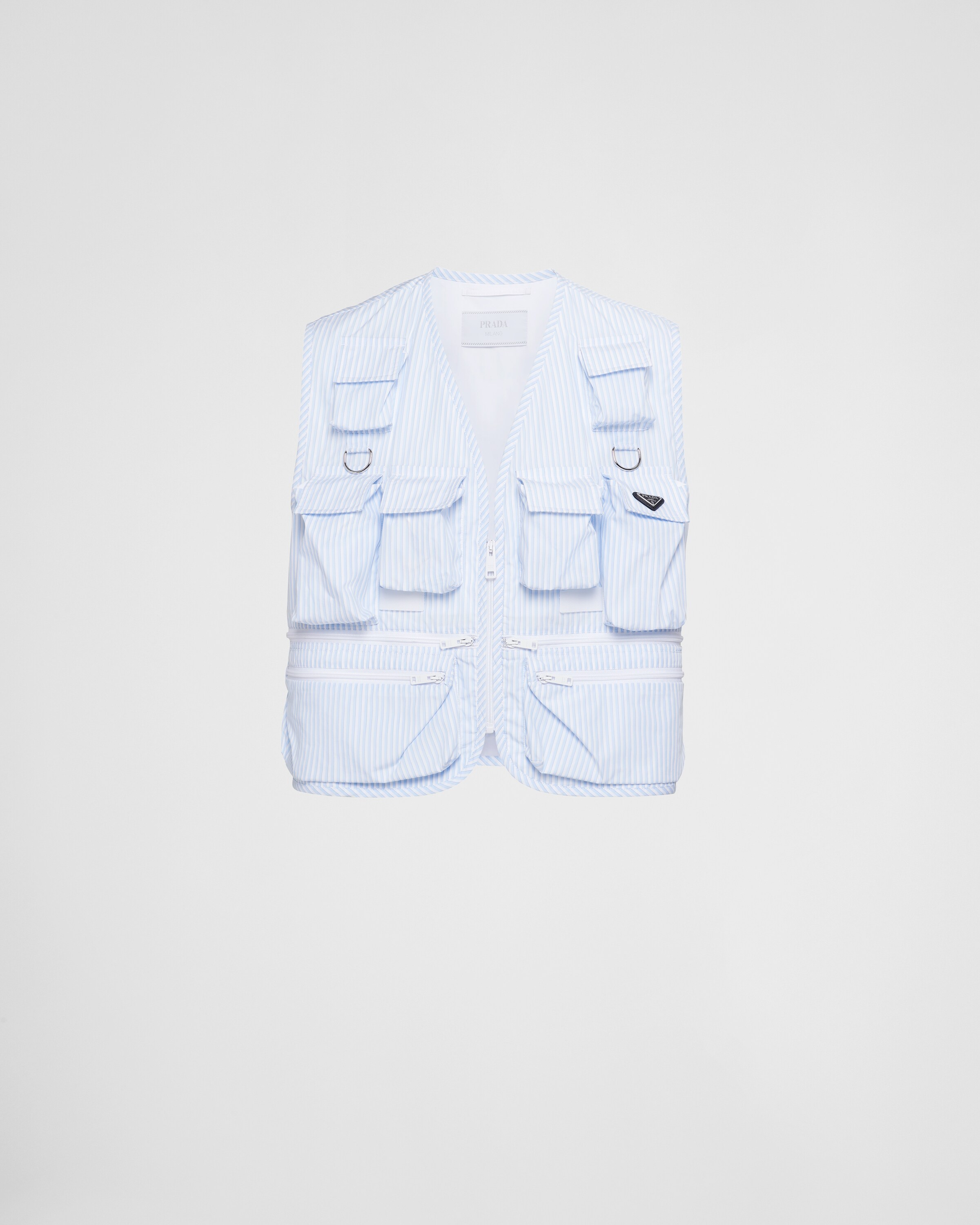 White / Sky Blue Cotton Vest | PRADA