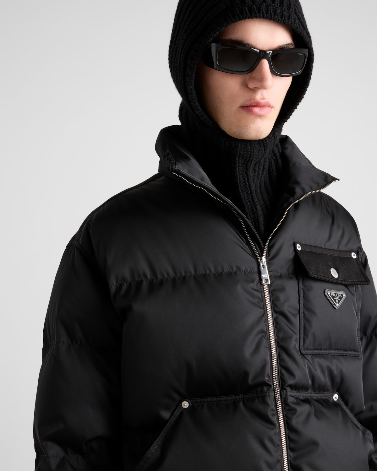 Black Cropped Re-nylon Down Jacket | PRADA