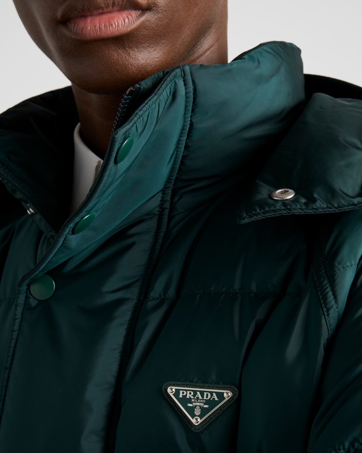 Bottle Green Cropped Re-nylon Down Jacket | PRADA