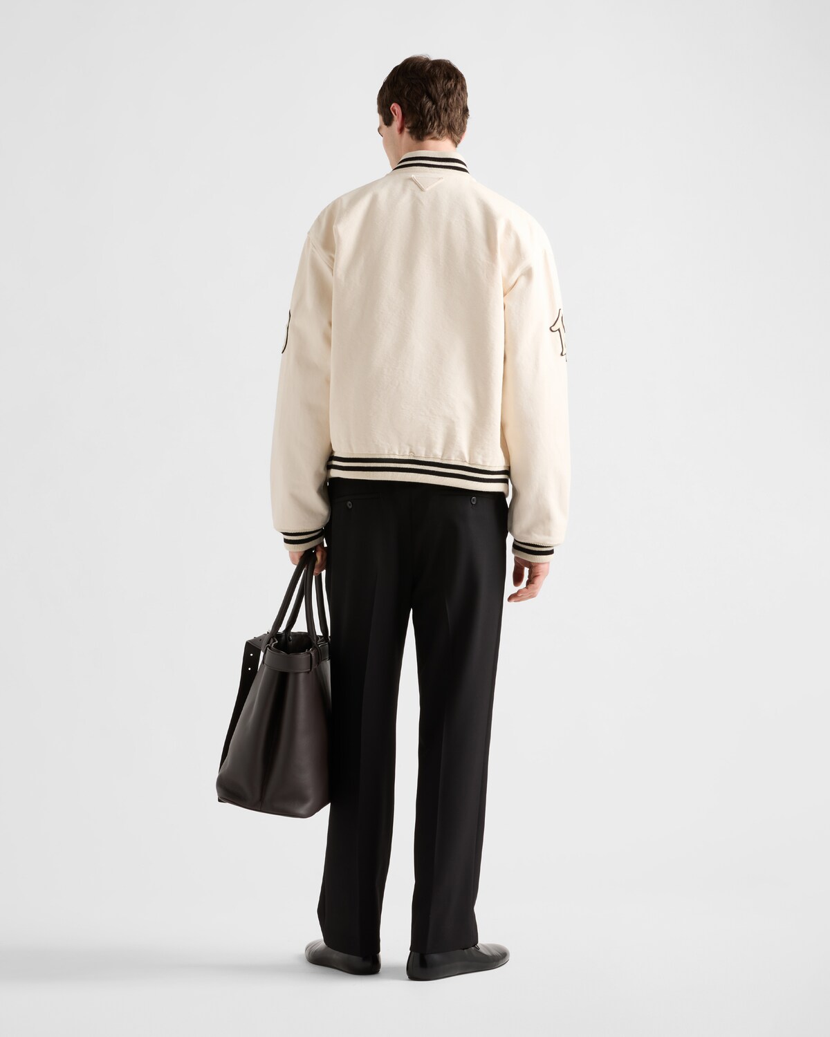 Ivory Cotton Bomber Jacket With Patch | PRADA