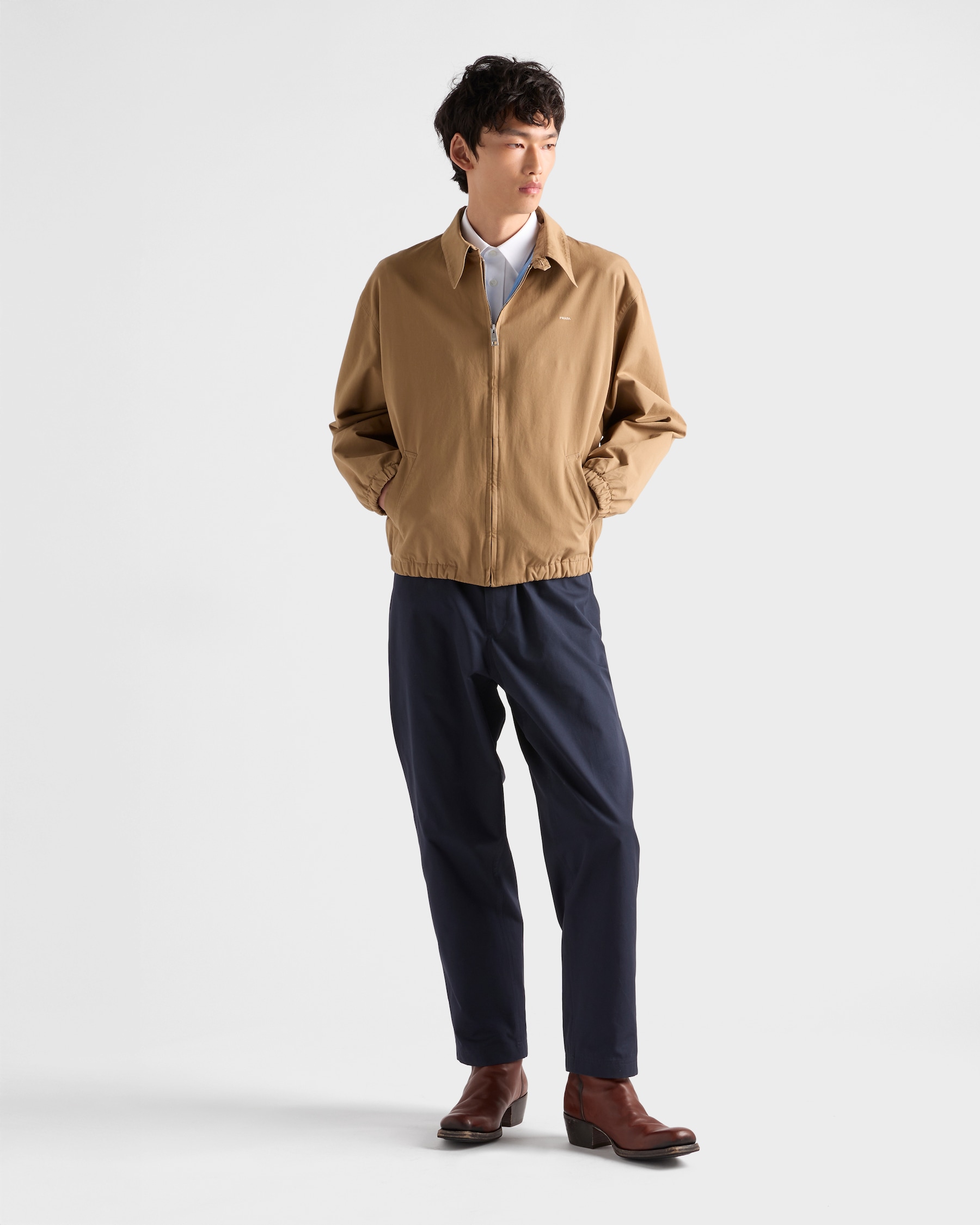 Cork Beige/celeste Cotton Jacket | PRADA - United States