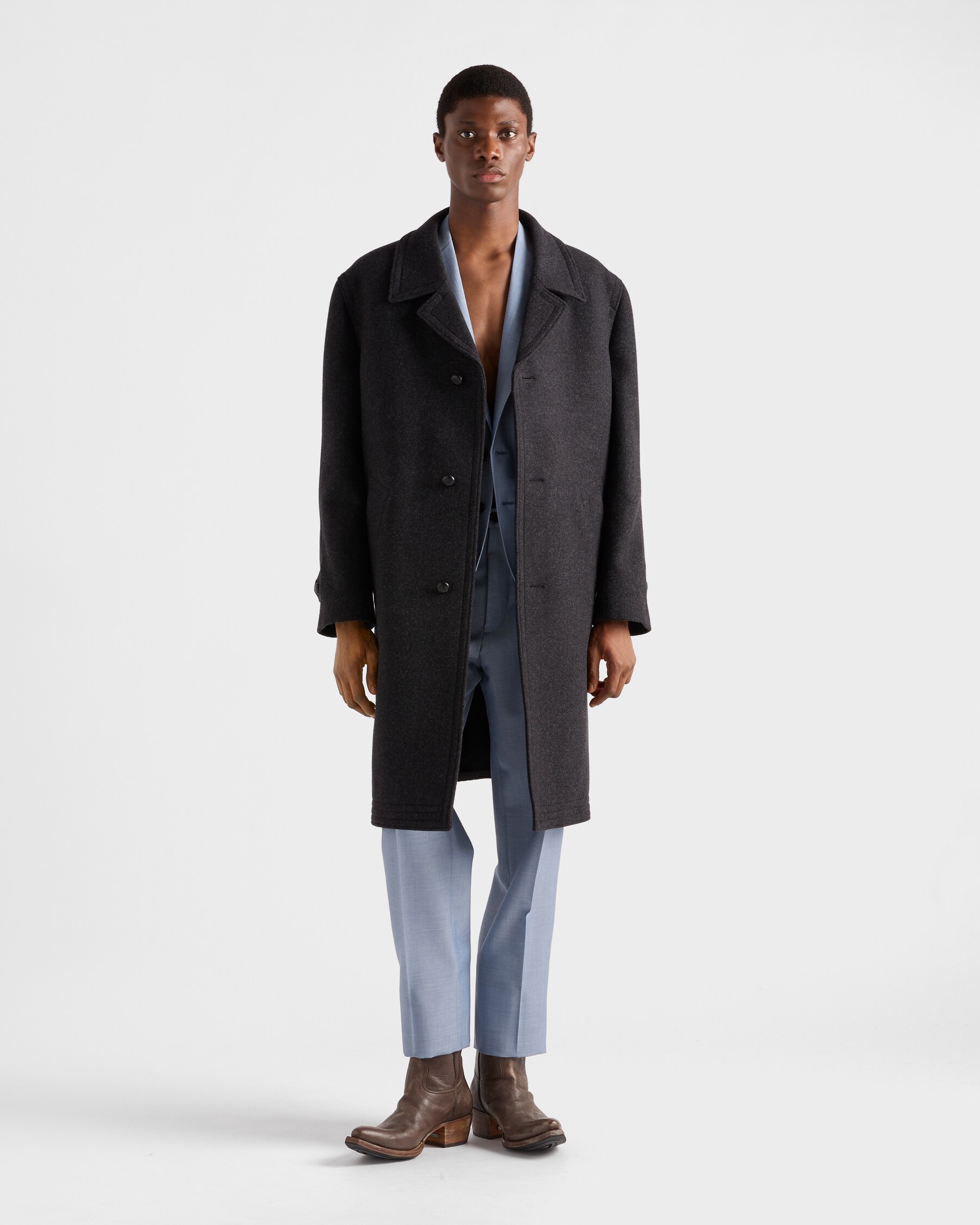 Anthracite Gray Wool Coat | PRADA