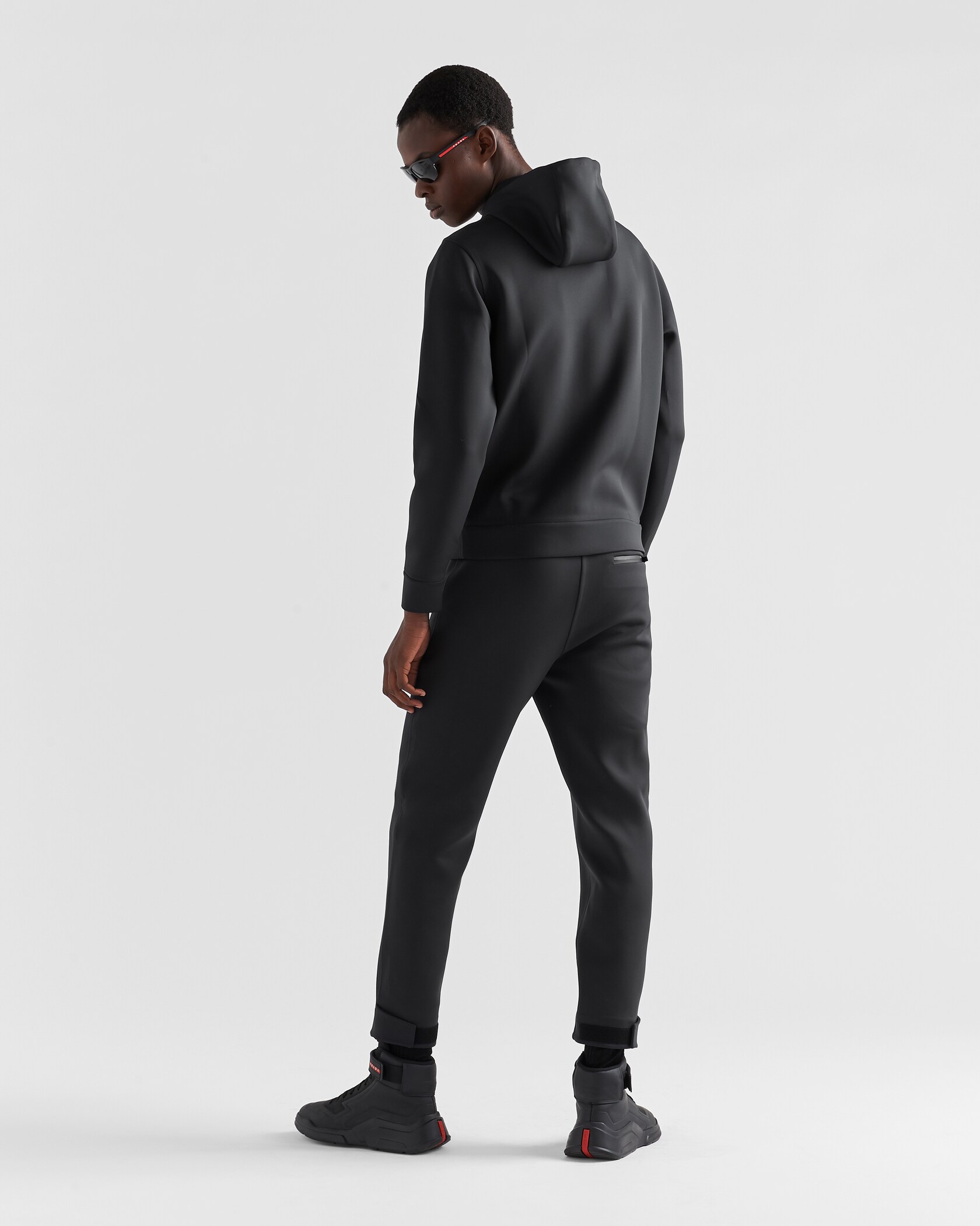 Black Recycled Double Jersey Hoodie | PRADA