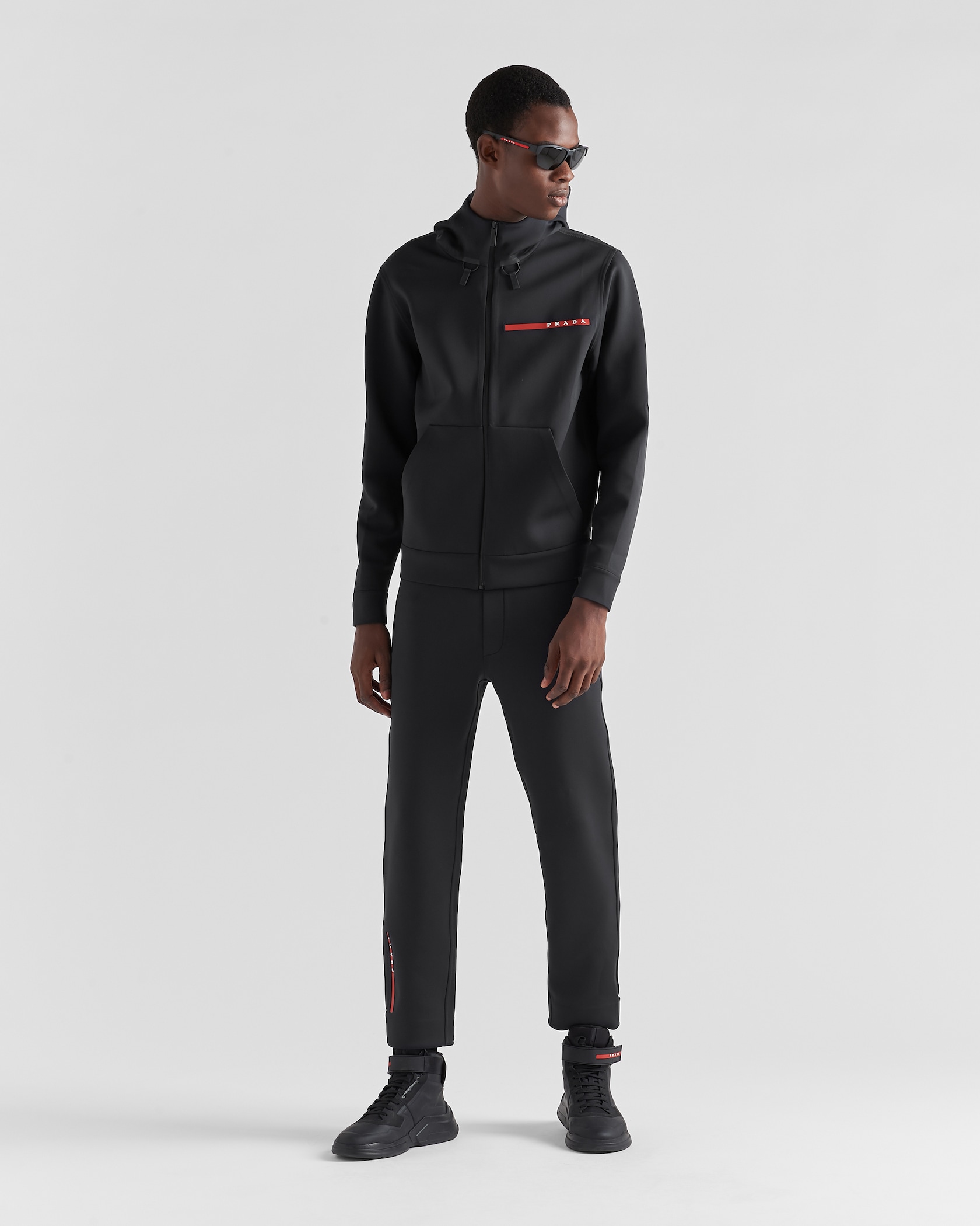 Black Recycled Double Jersey Hoodie | PRADA