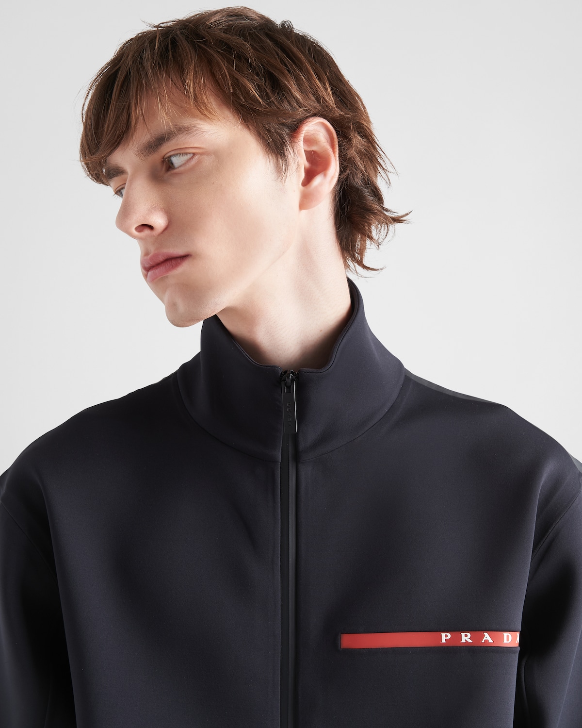 Black Recycled Double Jersey Zip-up Sweatshirt | PRADA