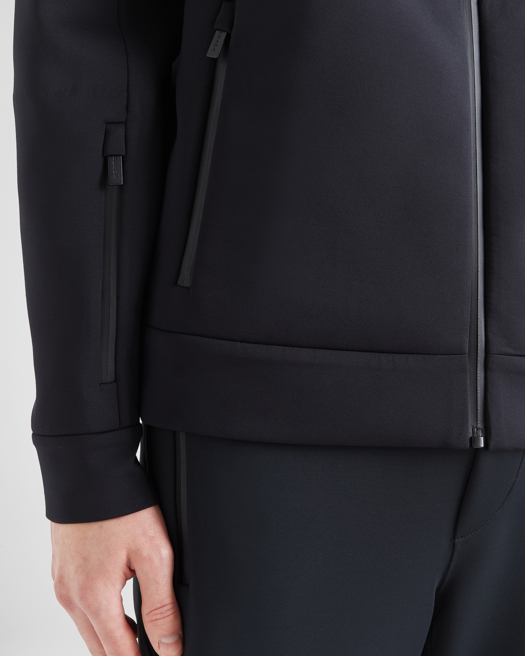 Black Recycled Double Jersey Zip-up Sweatshirt | PRADA