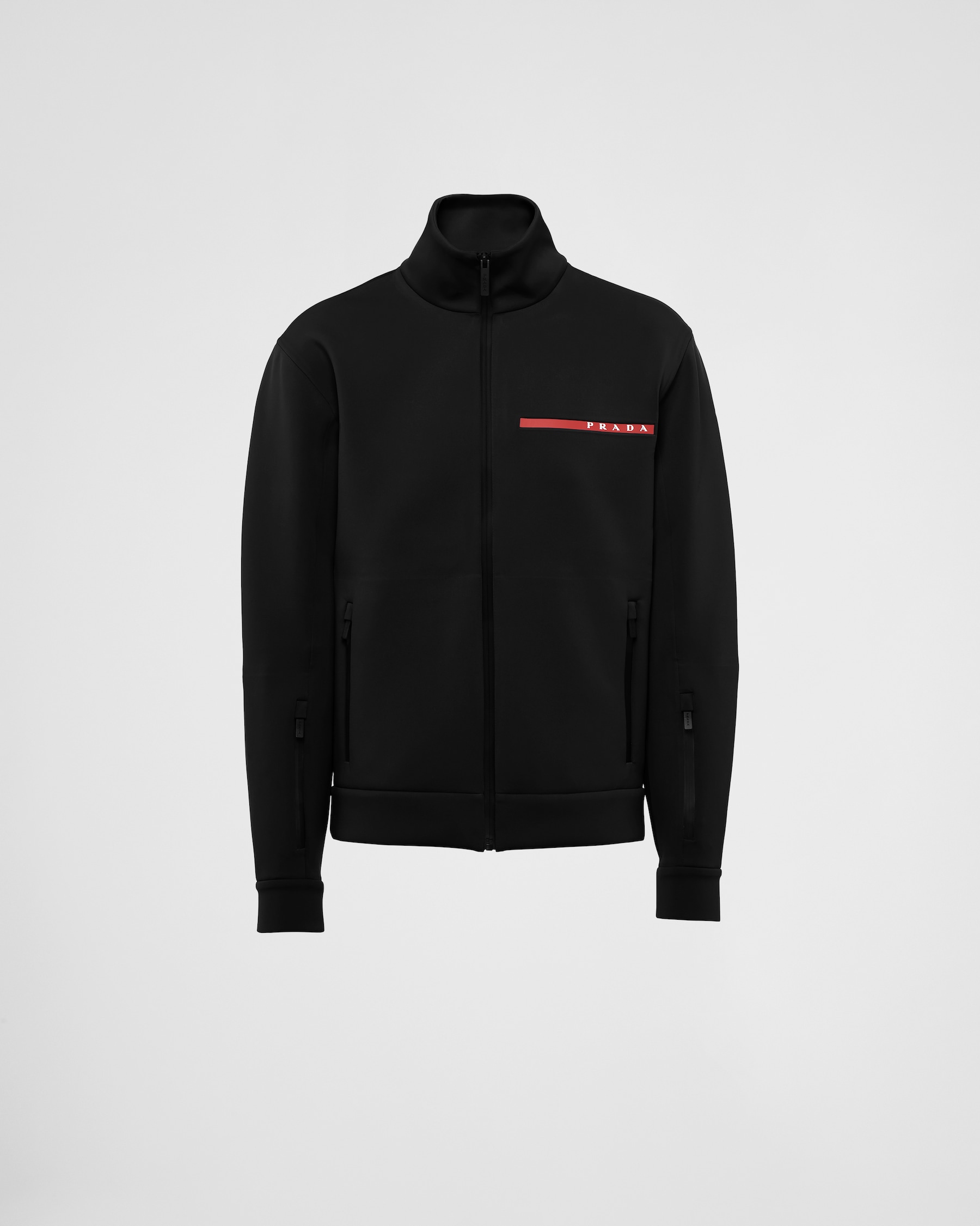 Black Recycled Double Jersey Zip-up Sweatshirt | PRADA