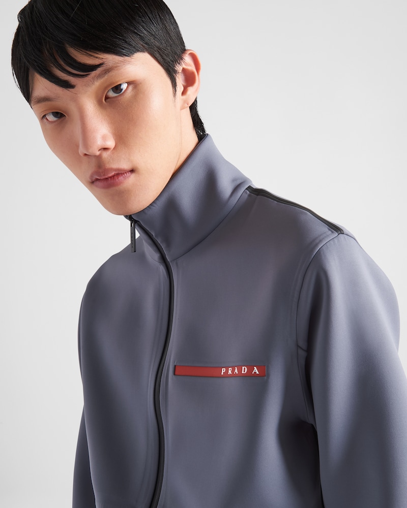 Iron Gray Recycled Double Jersey Zip-up Sweatshirt | PRADA