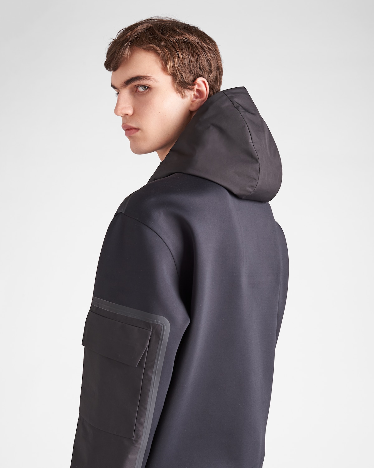 Black Recycled Technical Jersey Hoodie | PRADA