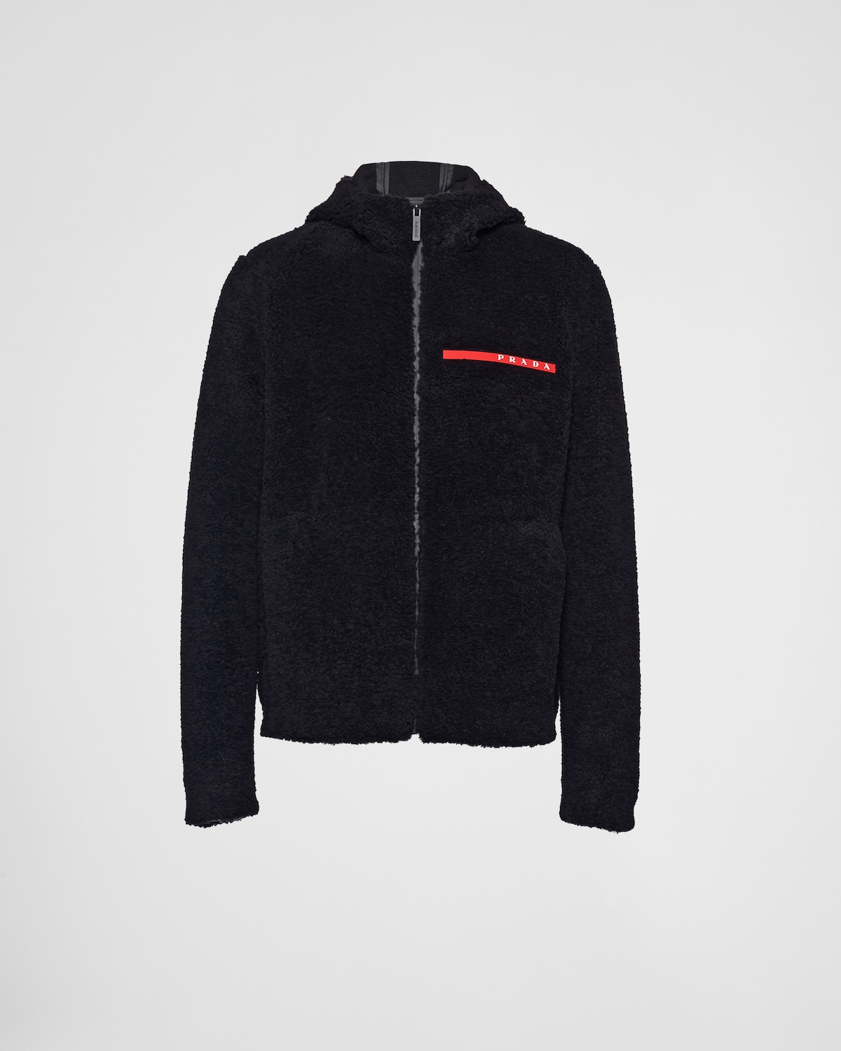 Black Wool Blend Fleece Cardigan Hoodie | PRADA