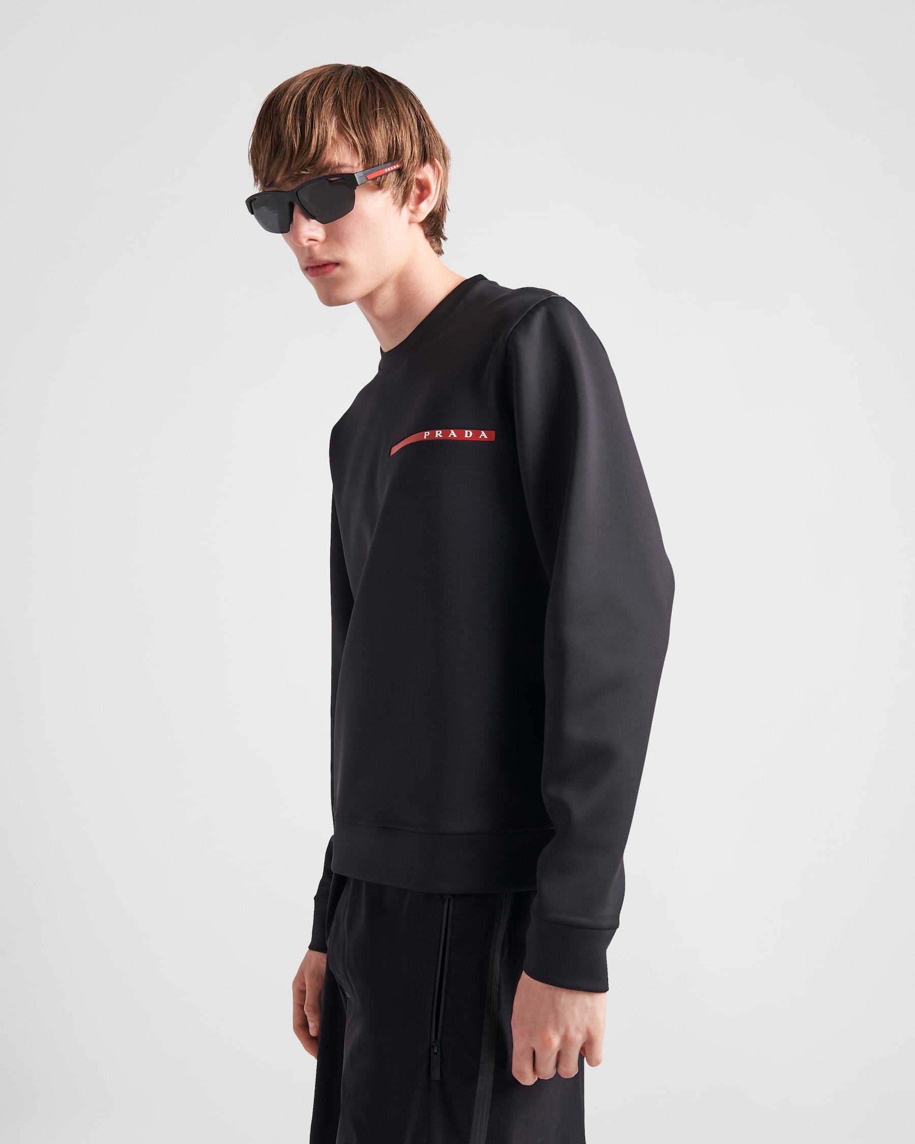 Black Recycled Double Jersey Sweatshirt | PRADA