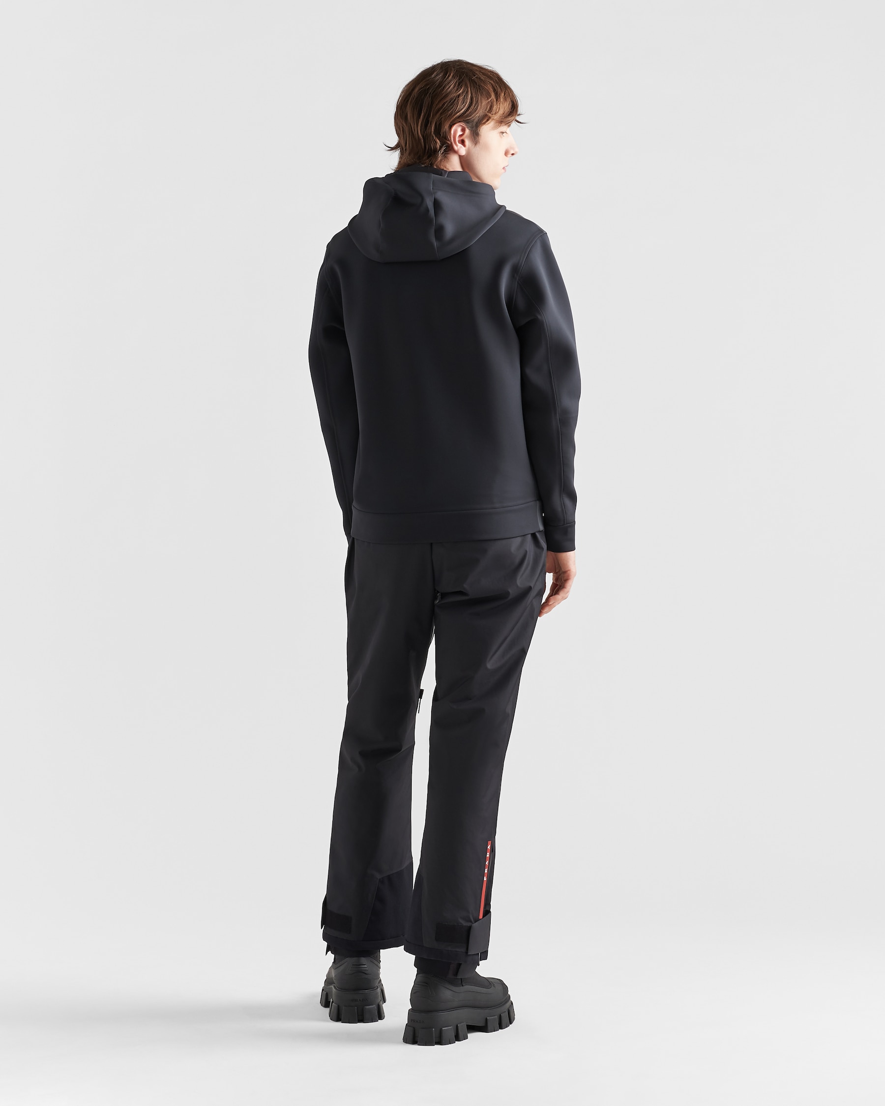 Black Recycled Double Jersey Hoodie | PRADA