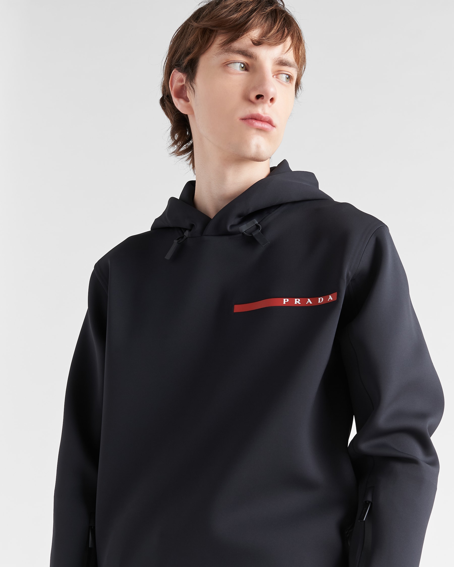Black Recycled Double Jersey Hoodie | PRADA