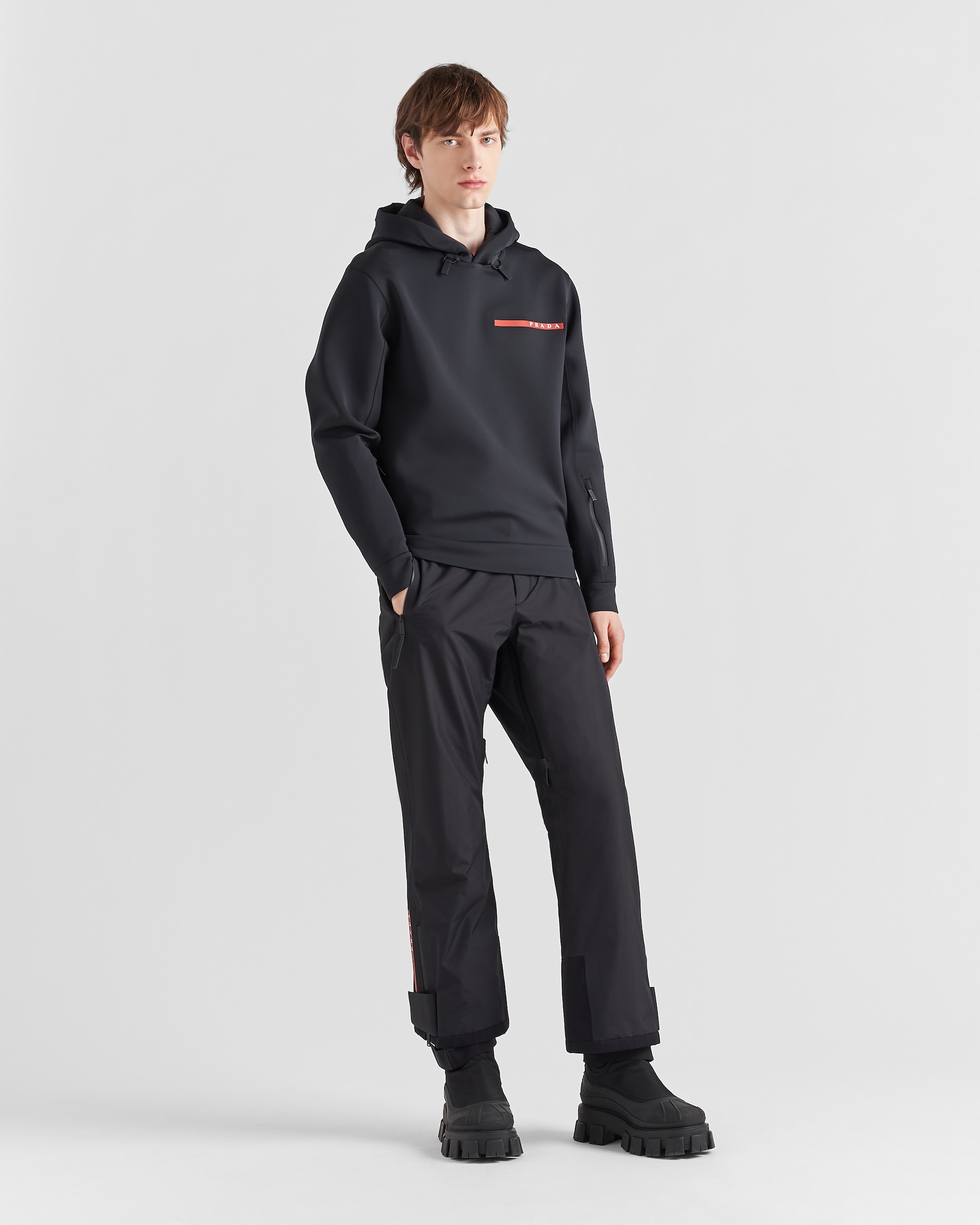 Black Recycled Double Jersey Hoodie | PRADA