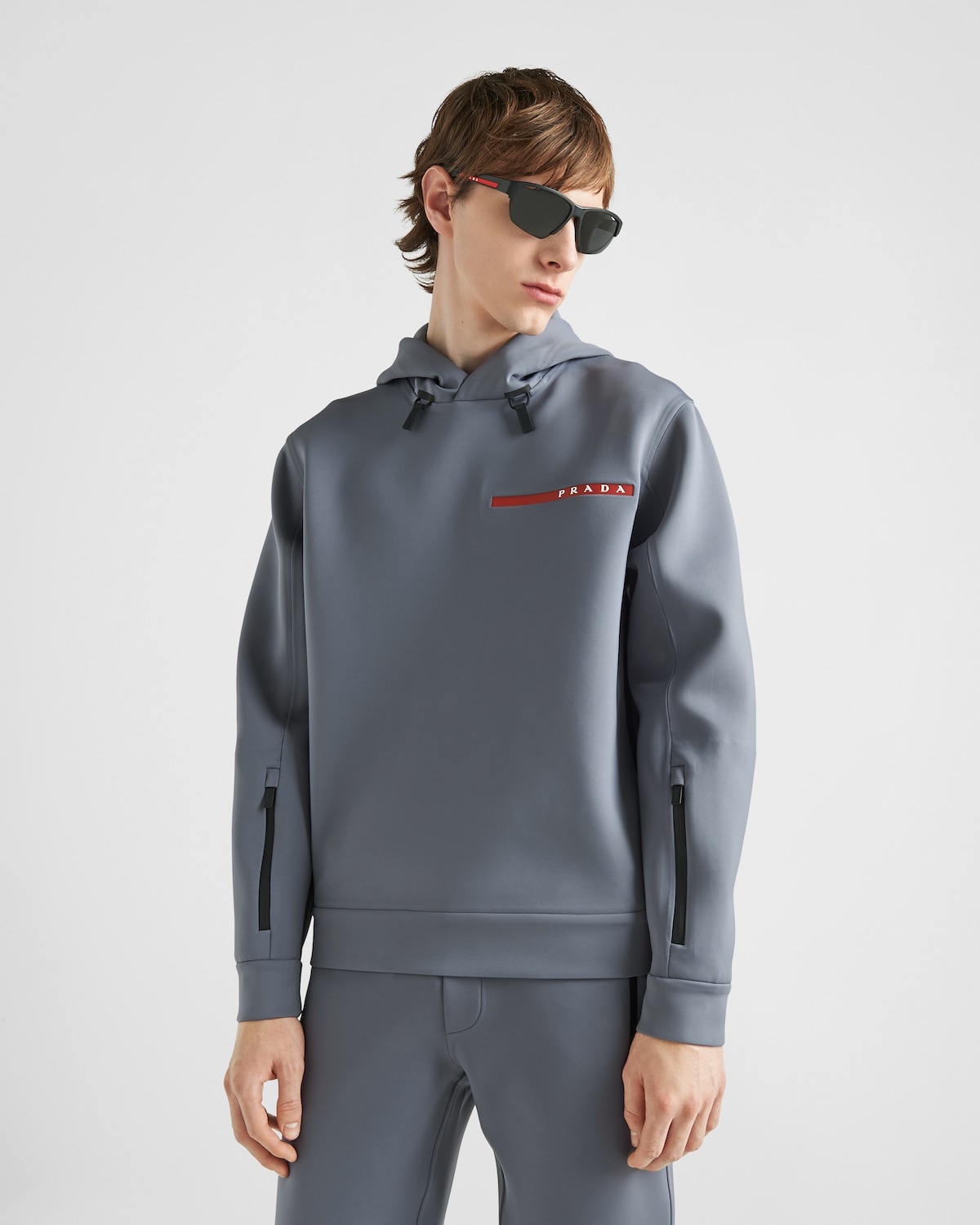 Iron Gray Recycled Double Jersey Hoodie | PRADA