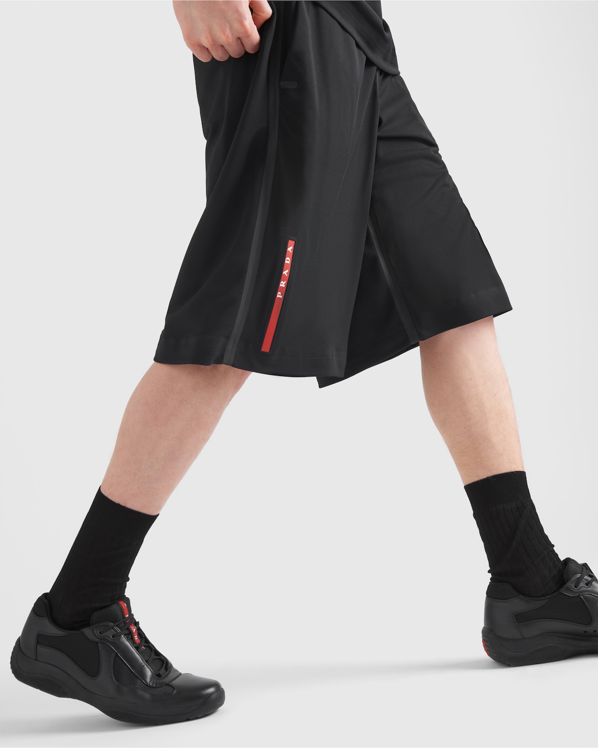 Black Piqué Bermudas With Tape Seams | PRADA