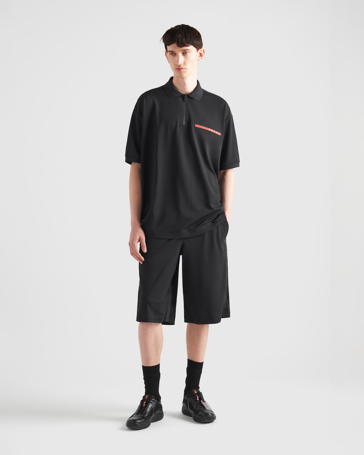 Black Piqué Bermudas With Tape Seams | PRADA