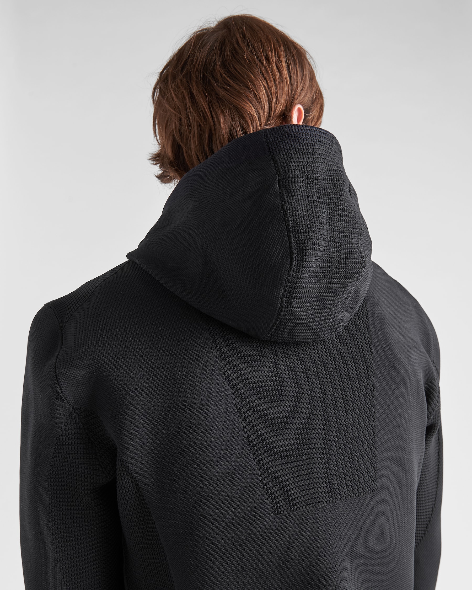Black Techno Piqué Hoodie | PRADA