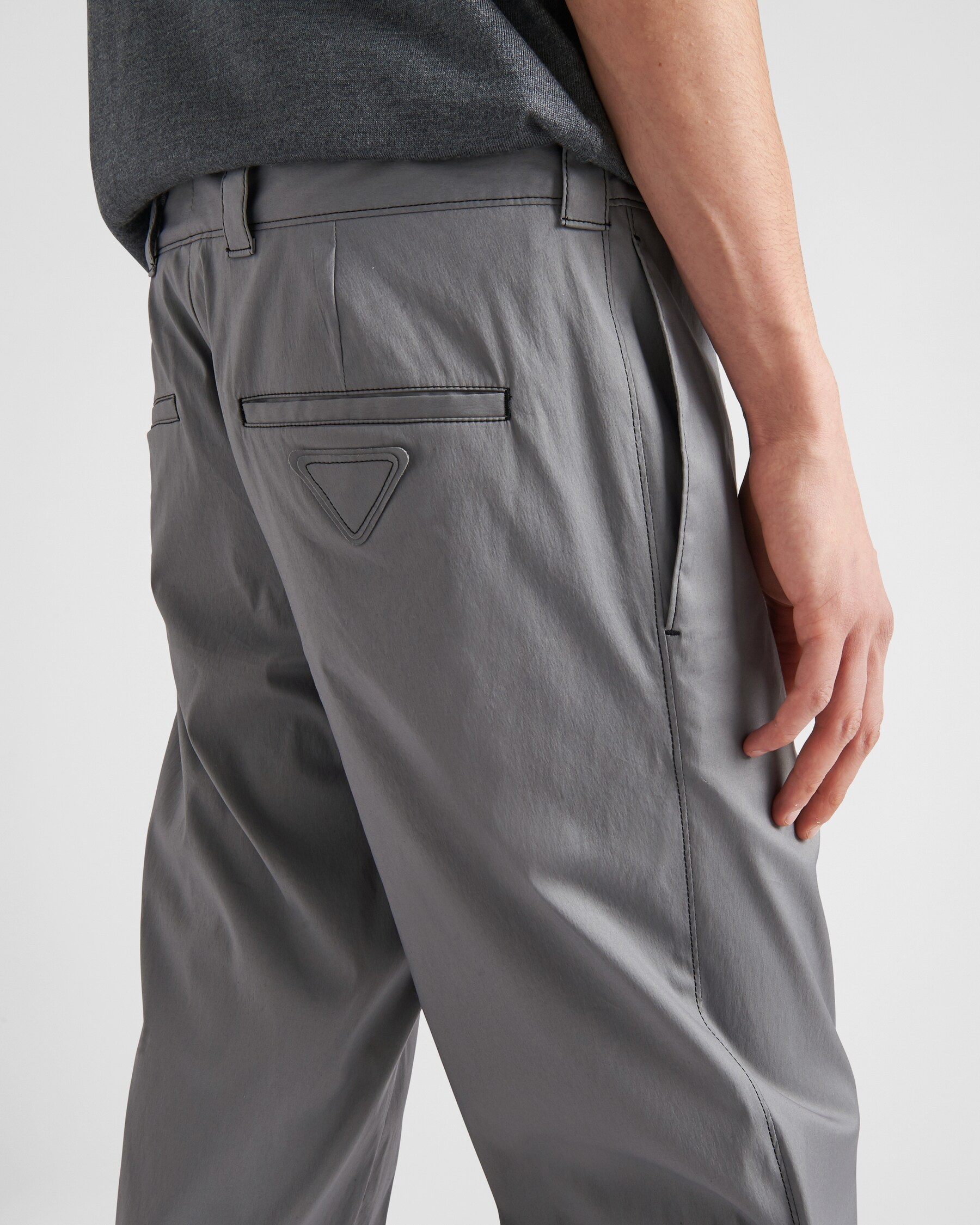 Steel/black Stretch Poplin Pants | PRADA