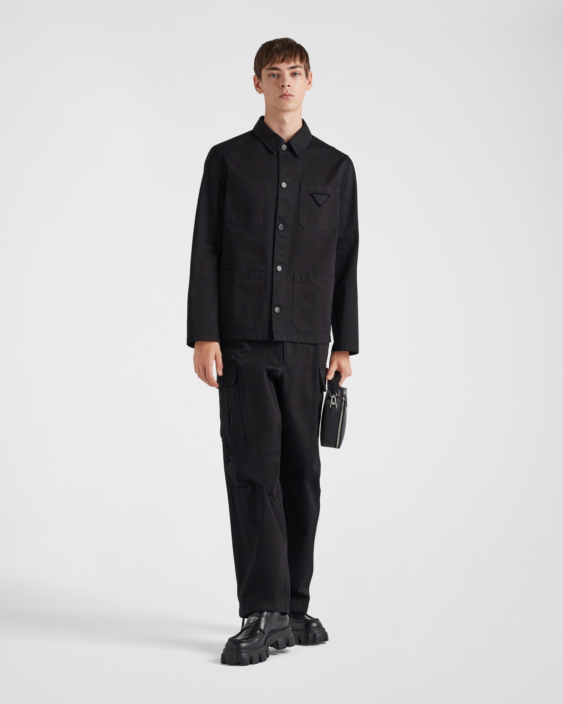 Black Cotton Satin Cargo Pants | PRADA
