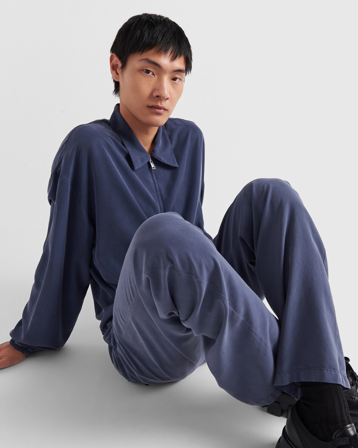 Aviation Blue Silk Pants | PRADA