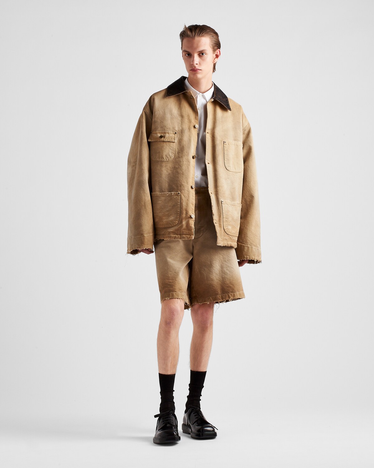 Beige Garment-dyed Bermudas | PRADA