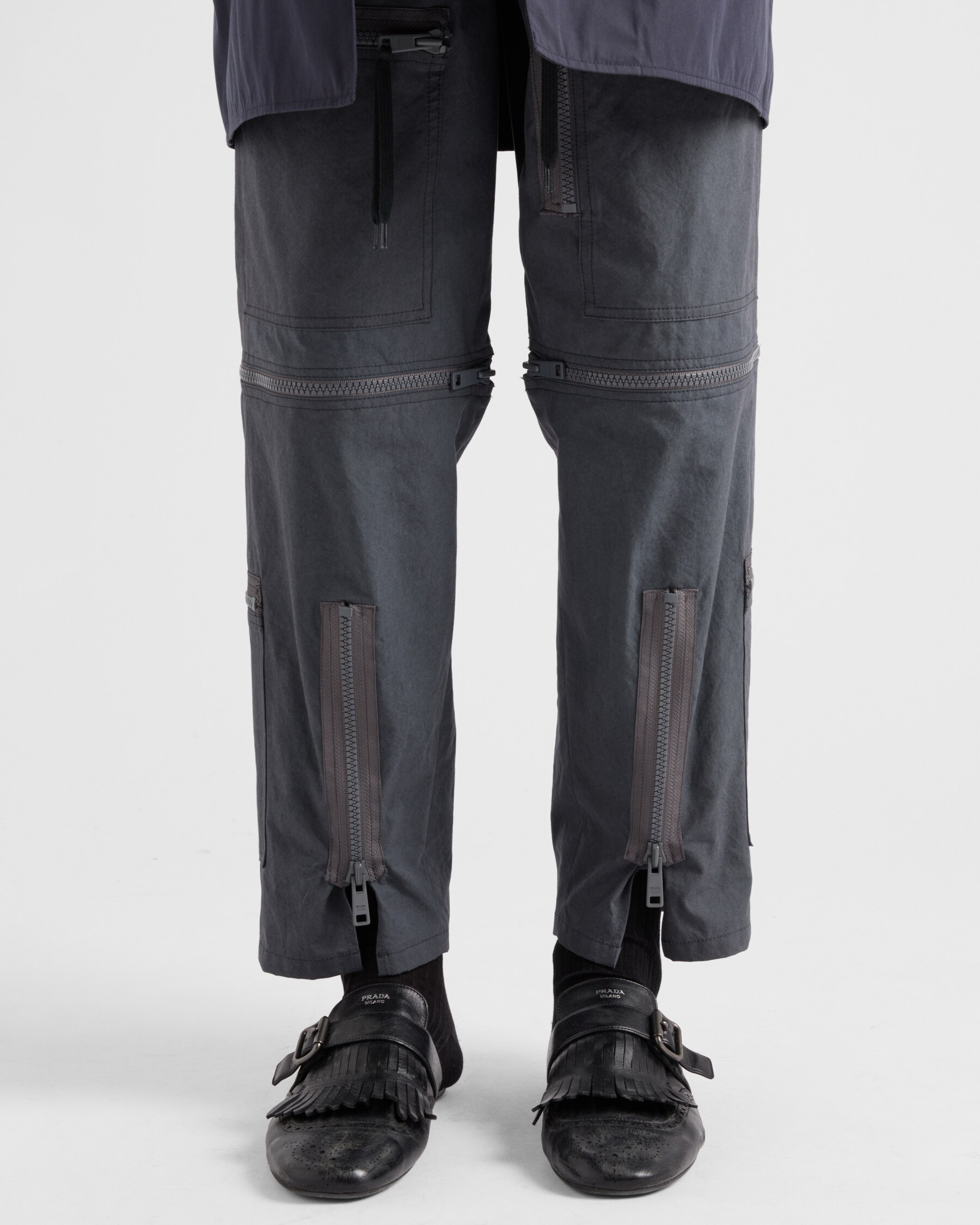 Lead Gray Modular Cotton Pants | PRADA