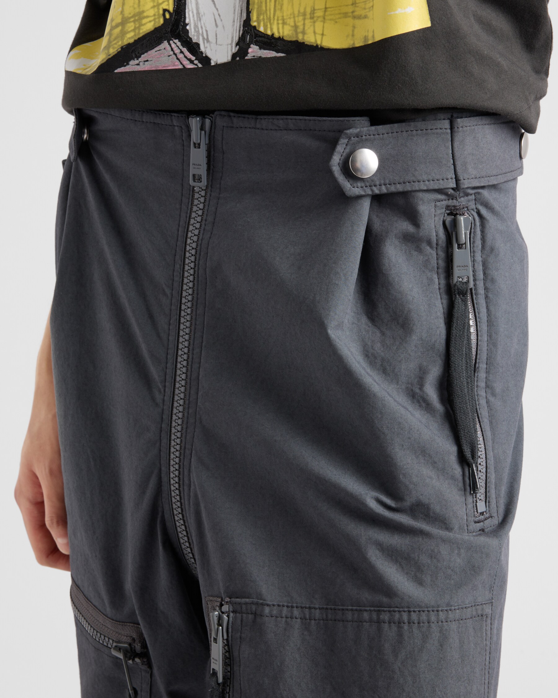 Lead Gray Modular Cotton Pants | PRADA