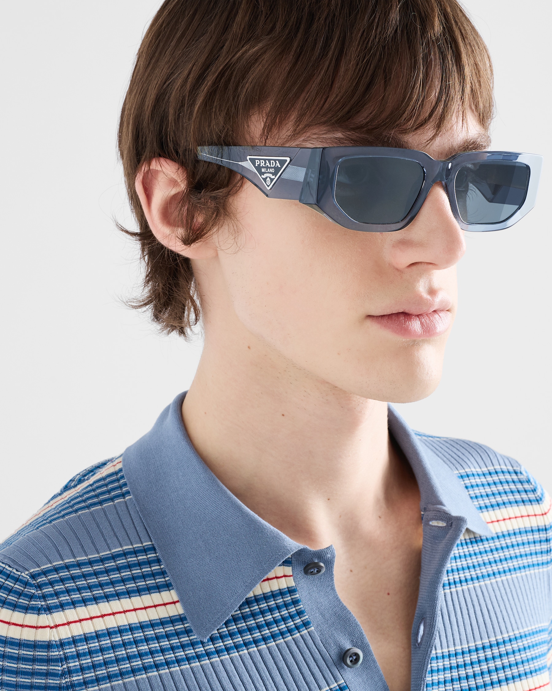 ÓCulos De Sol Com Logotipo Triangular Lentes Cinza Ardósia | PRADA
