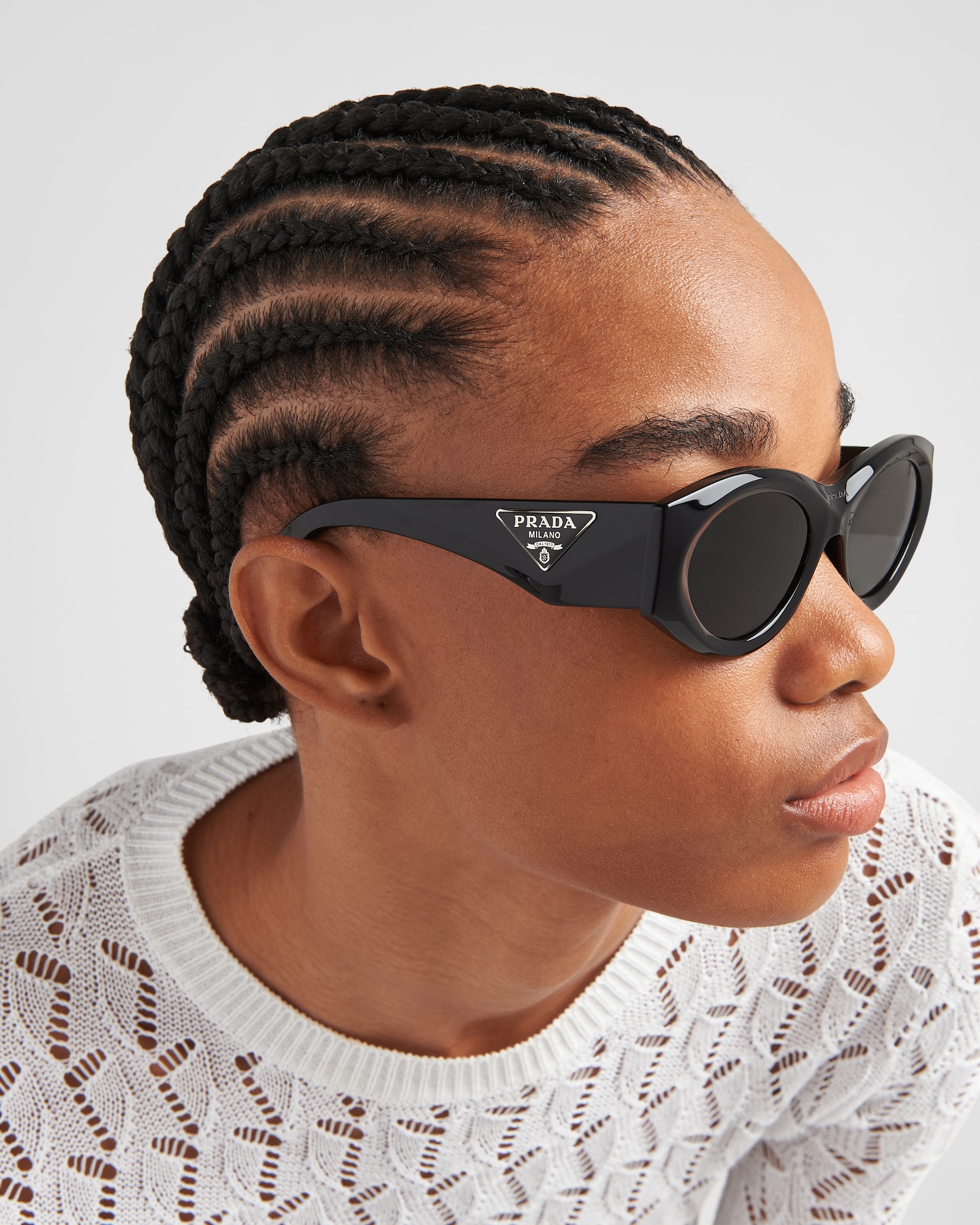 Slate Gray Lenses Sunglasses With Triangle Logo | PRADA