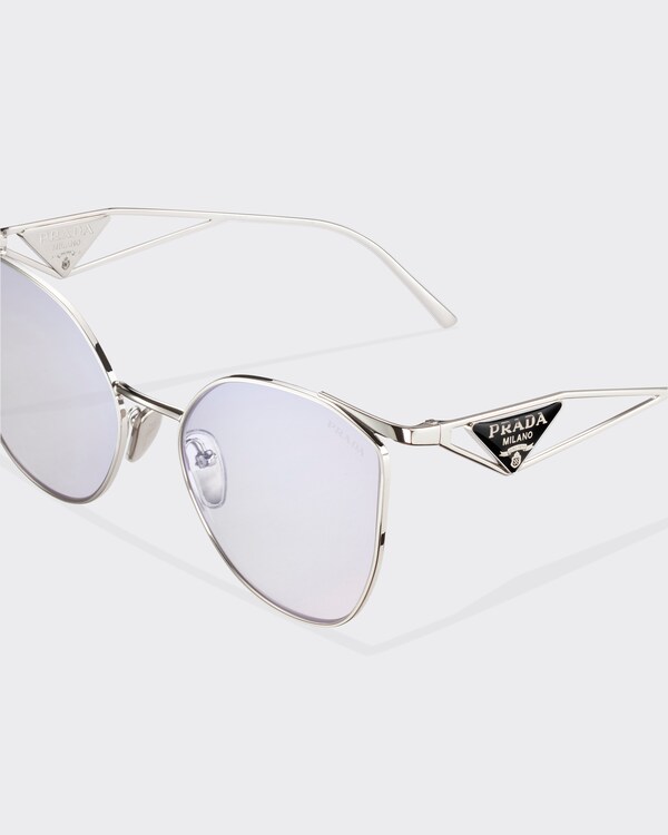 ÓCulos De Sol Com Logotipo Triangular Lentes Azuis | PRADA