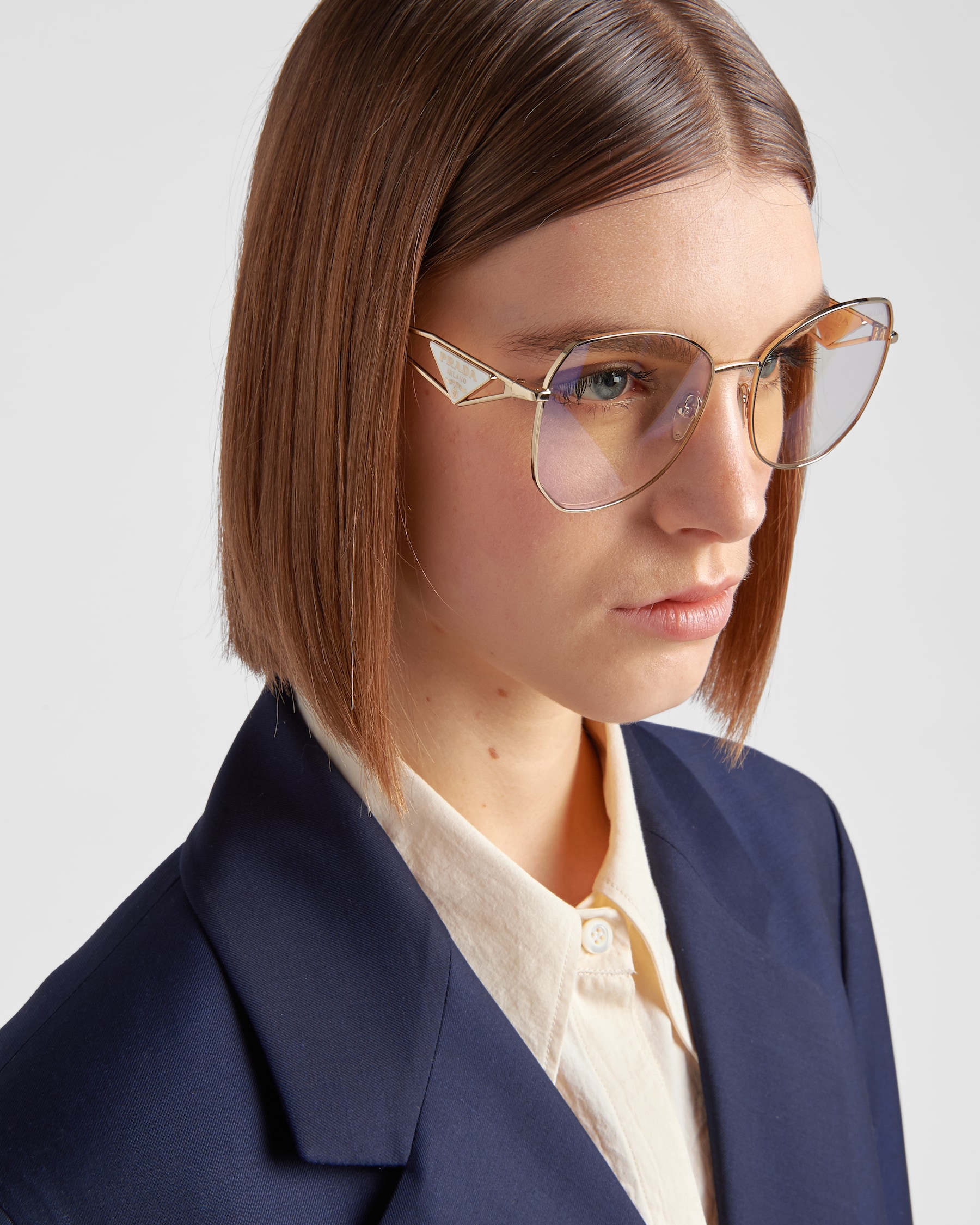 Blue-ray Transparent Lenses Sunglasses With Triangle Logo | PRADA