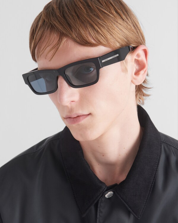 Graphite Crystal Lenses Sunglasses With Iconic Metal Plaque | PRADA