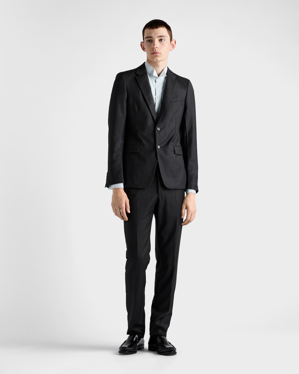Anthracite Gray Single-breasted Wool And Cashmere Suit | PRADA - United ...