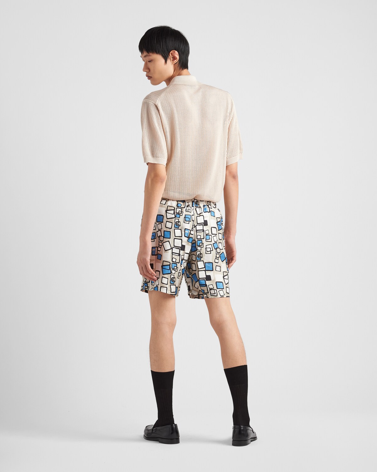 Limestone/light Blue Silk Twill Swim Trunks | PRADA
