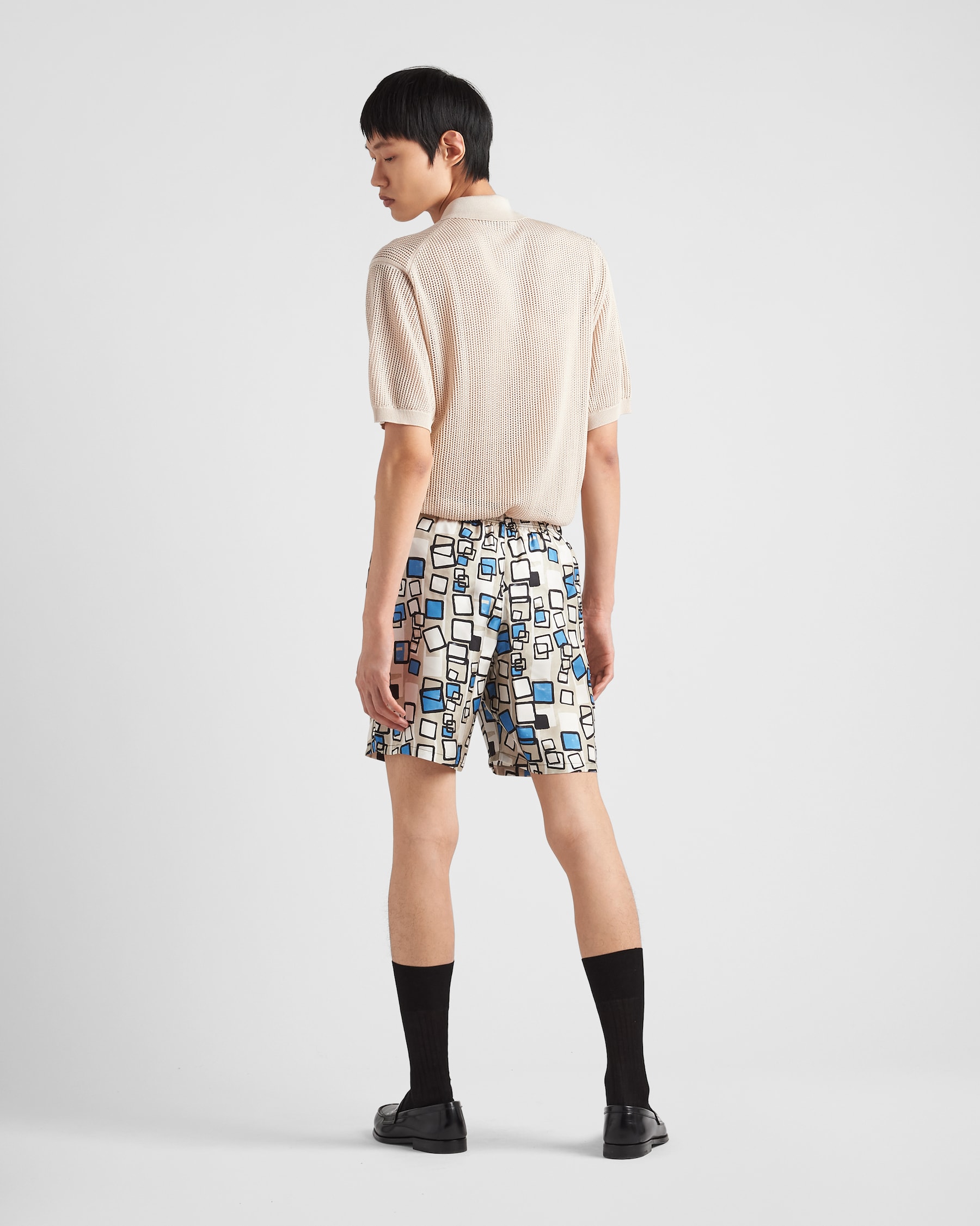 Limestone/light Blue Silk Twill Swim Trunks | PRADA