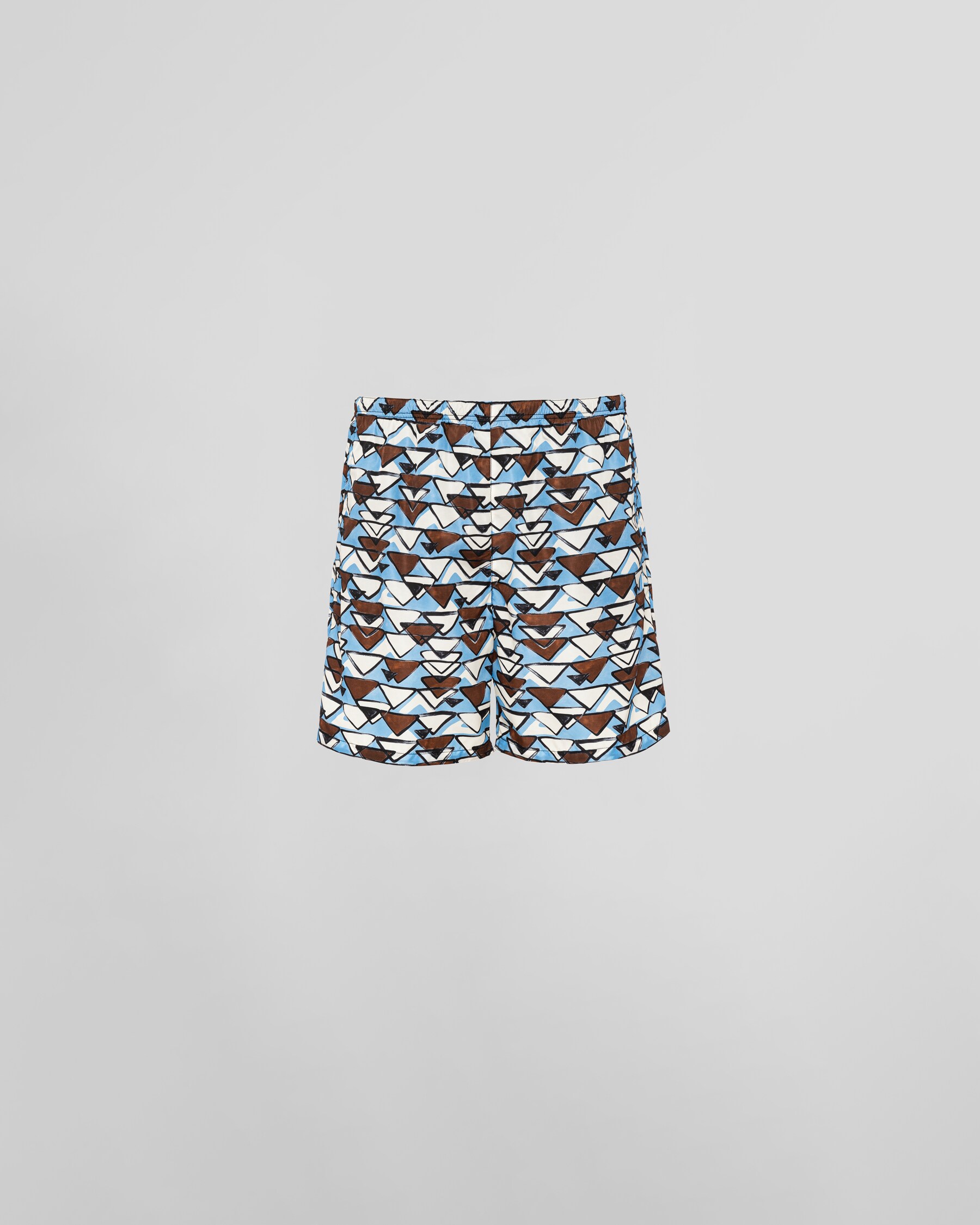 Light Blue/tabacco Printed Re-nylon Swim Trunks | PRADA