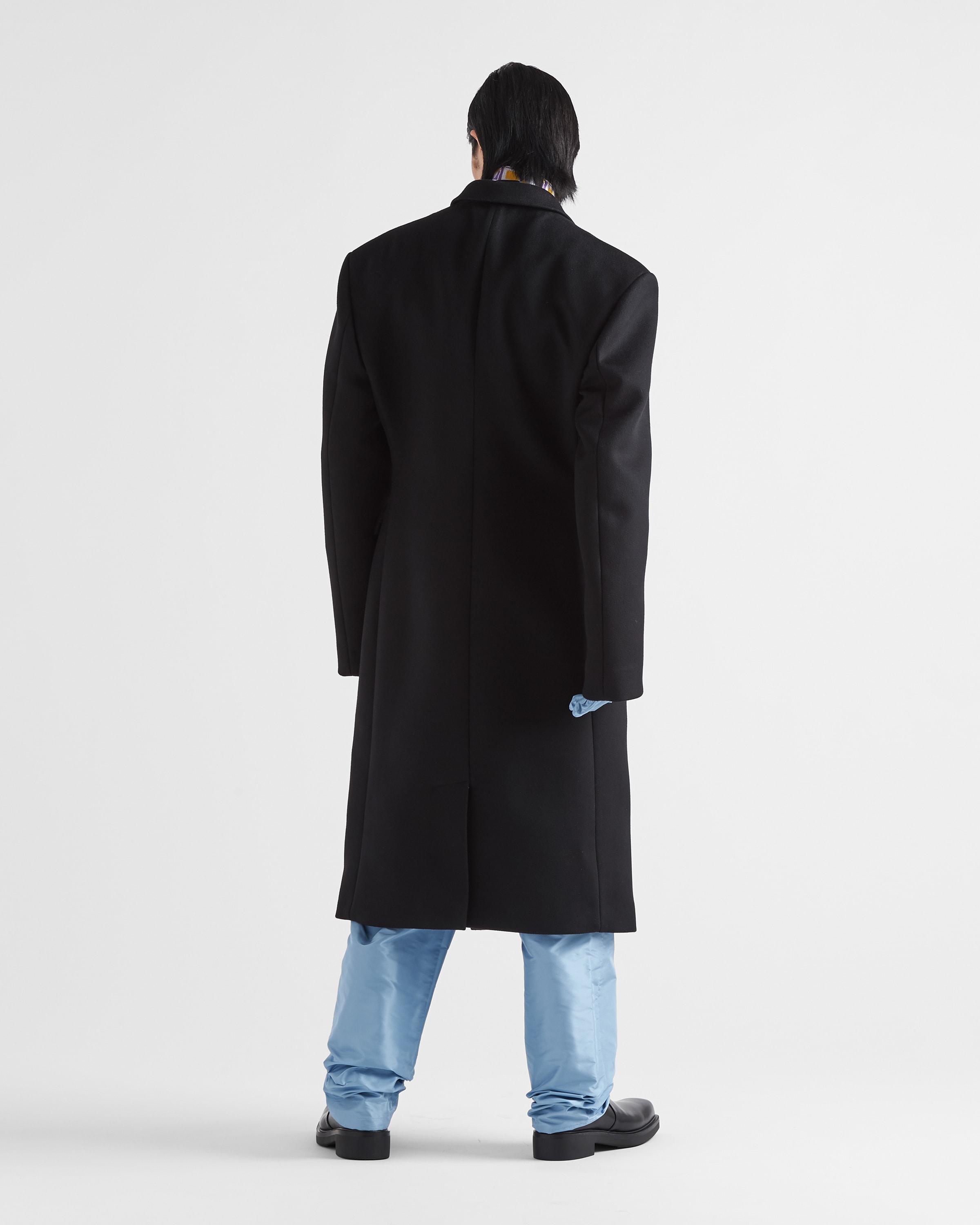 Black Double-breasted wool coat | Prada
