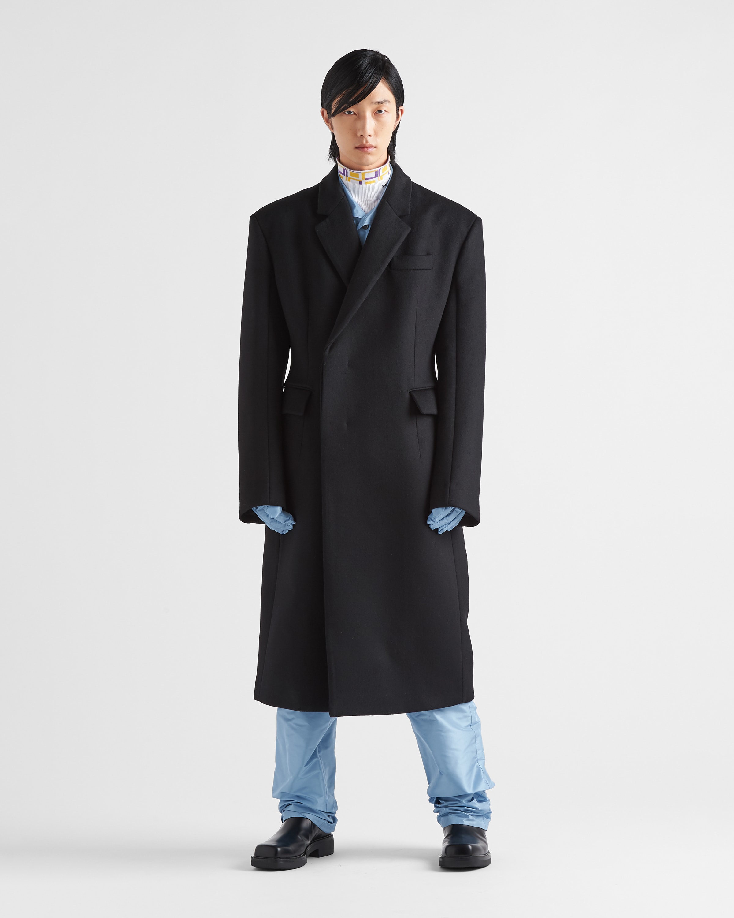 Black Double-breasted wool coat | Prada