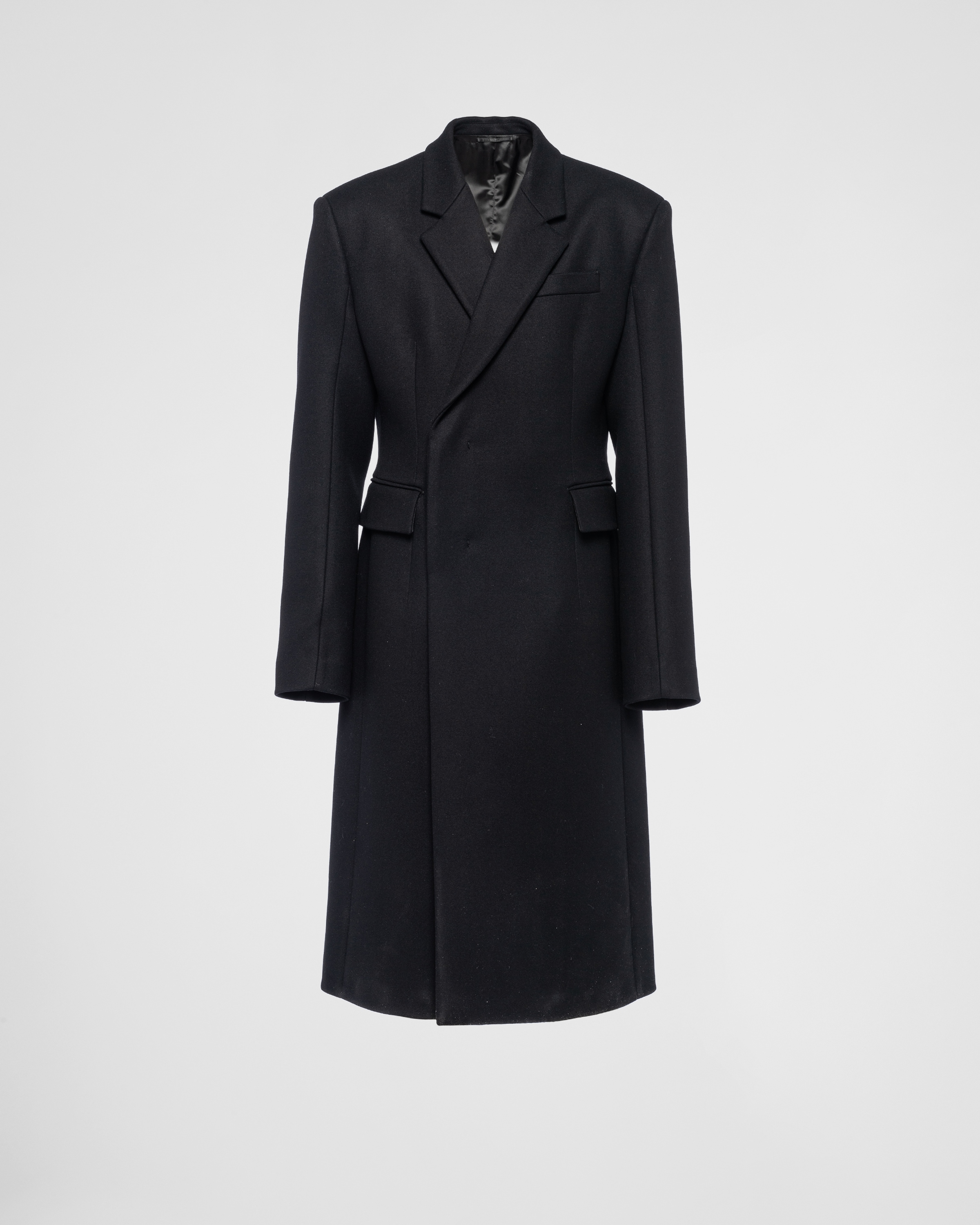 Black Double-breasted wool coat | Prada