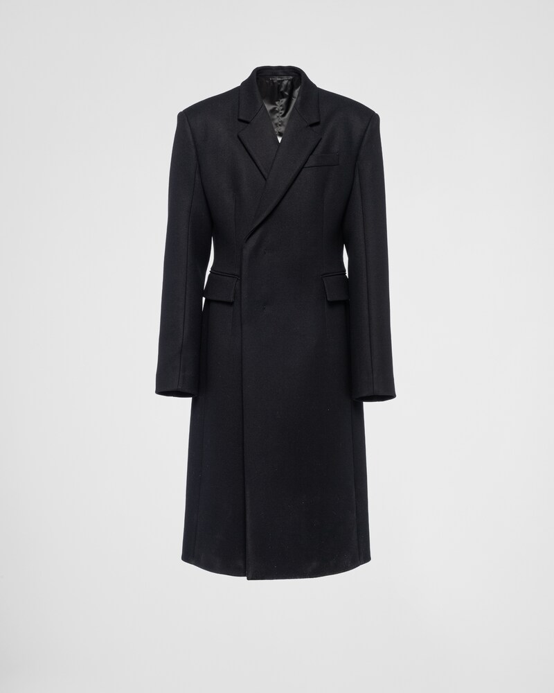 Black Double-breasted Wool Coat | PRADA