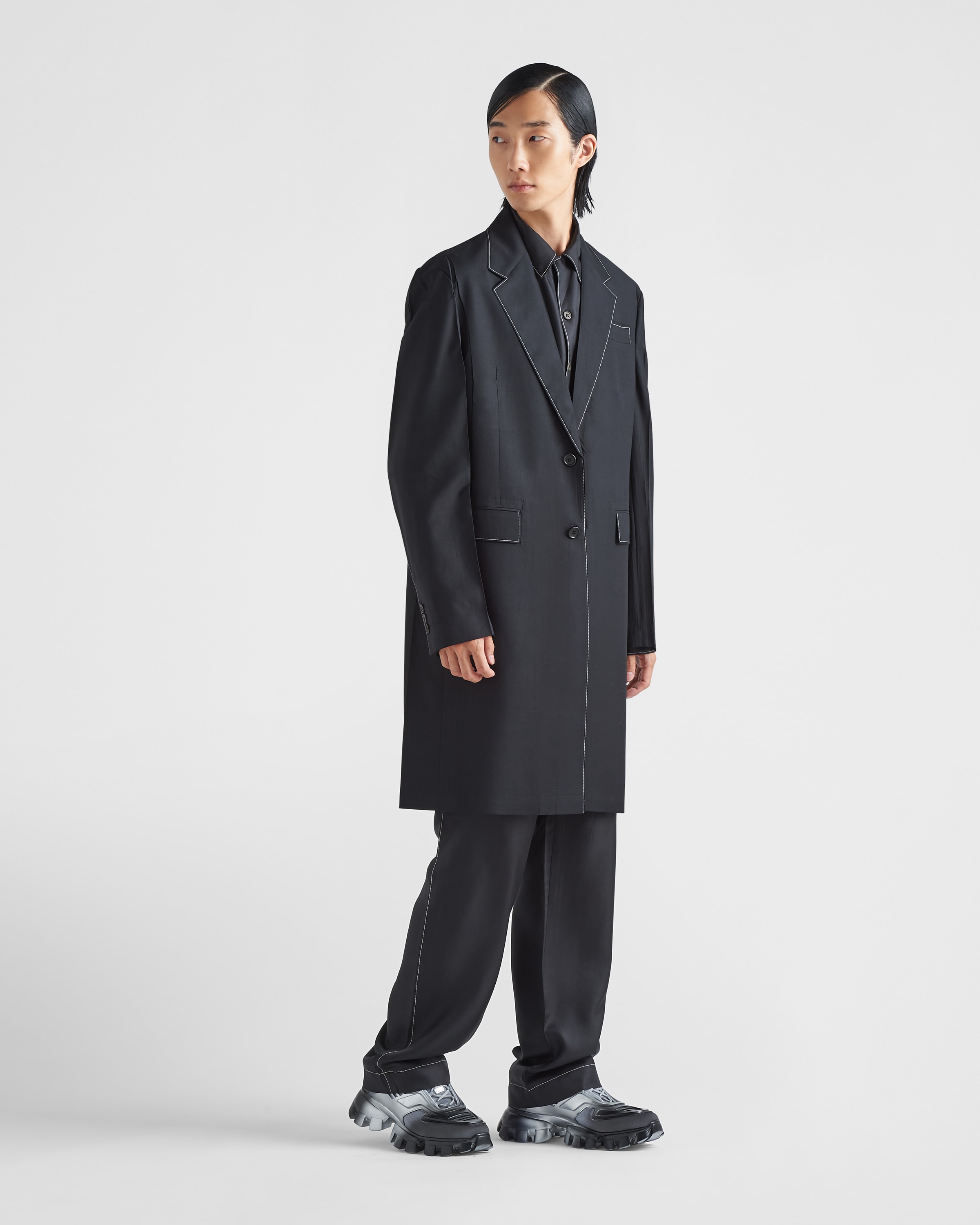 Black Single-breasted wool coat | Prada