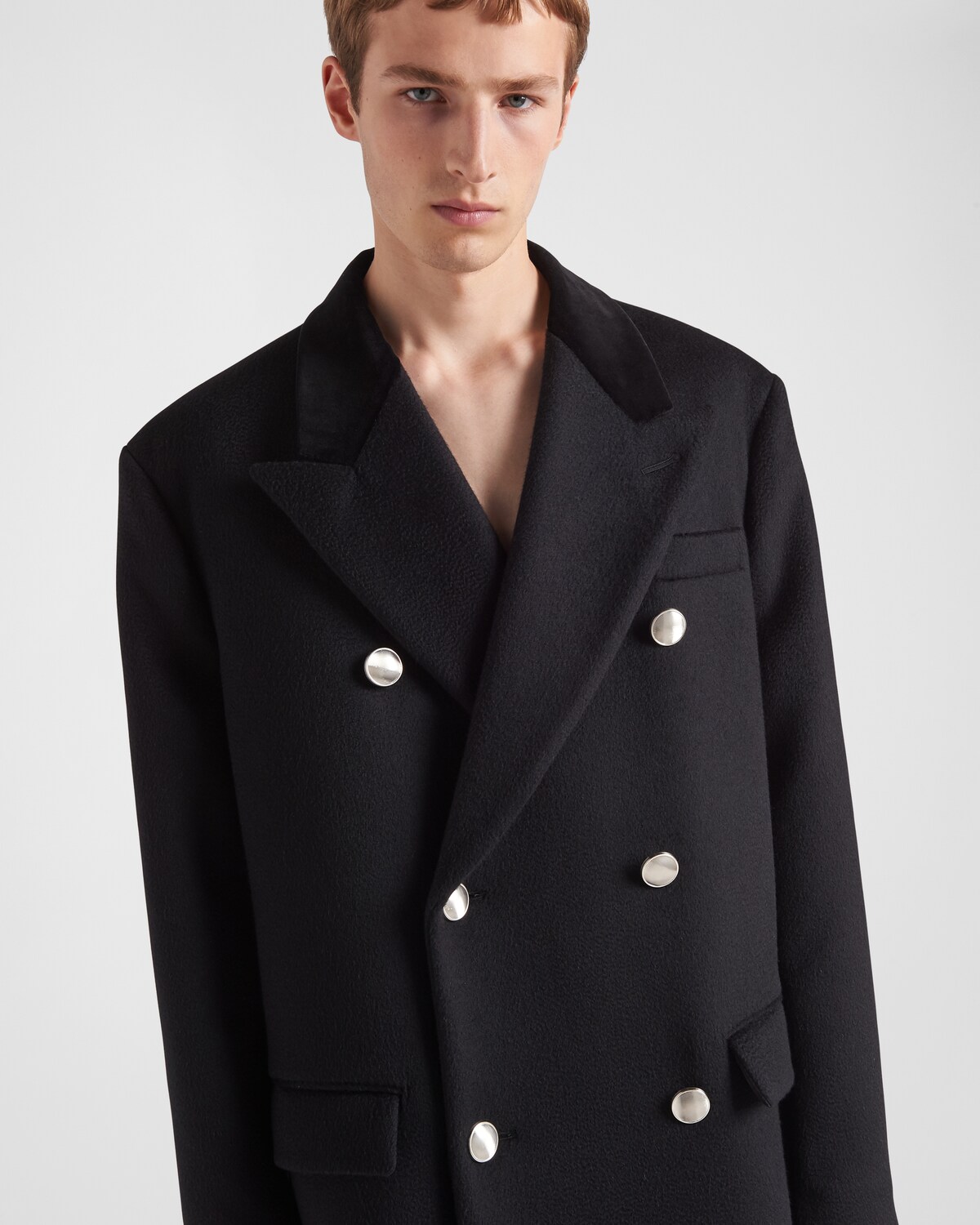 Black Double-breasted Cashmere Coat | PRADA
