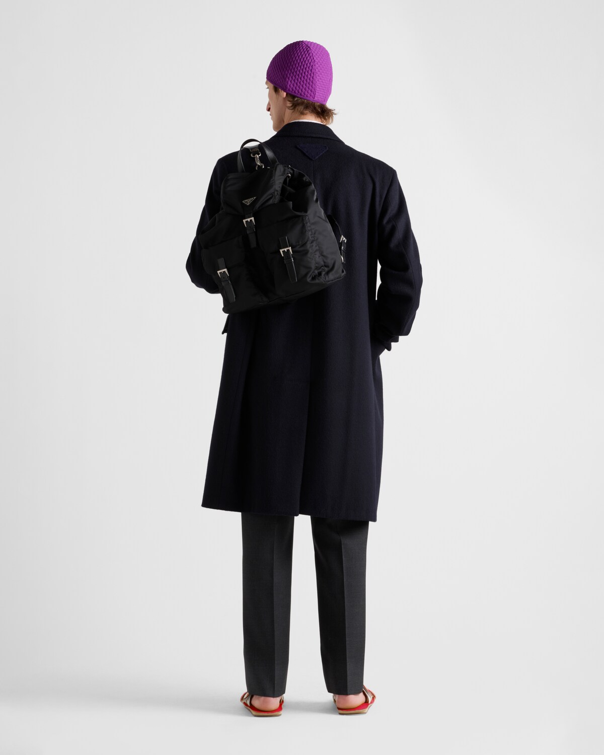 Navy Single-breasted Wool Coat | PRADA
