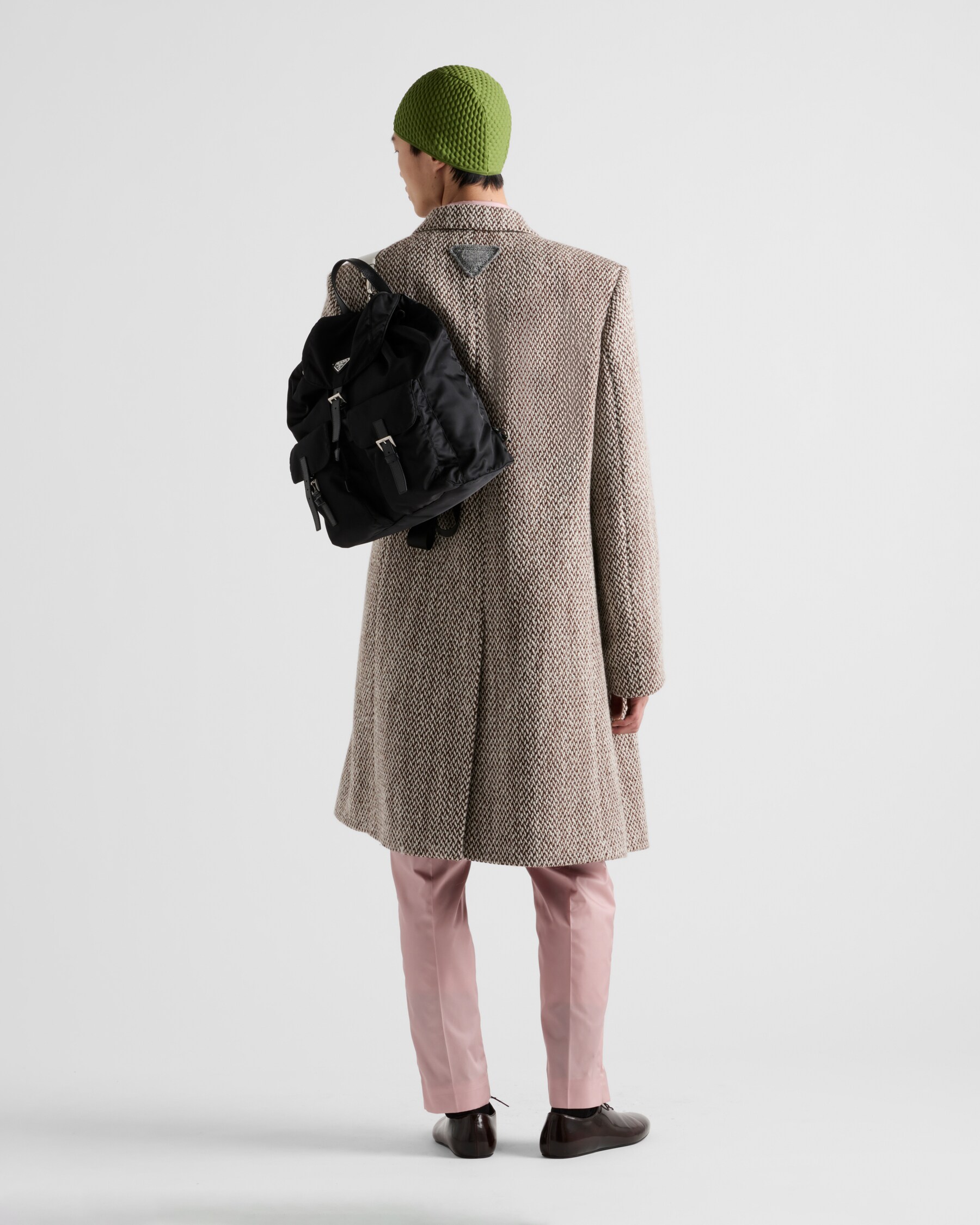 Beige/tobacco Single-breasted Wool Blend Coat | PRADA